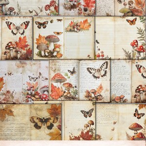 Autumn Junk Journal Printable Pages With Mushrooms and Butterflies ...