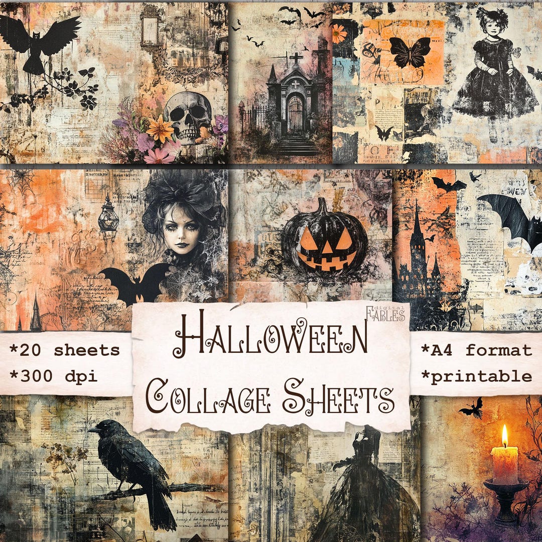 Halloween Collage Sheets, Vintage Junk Journal Printable, Gothic Spooky ...