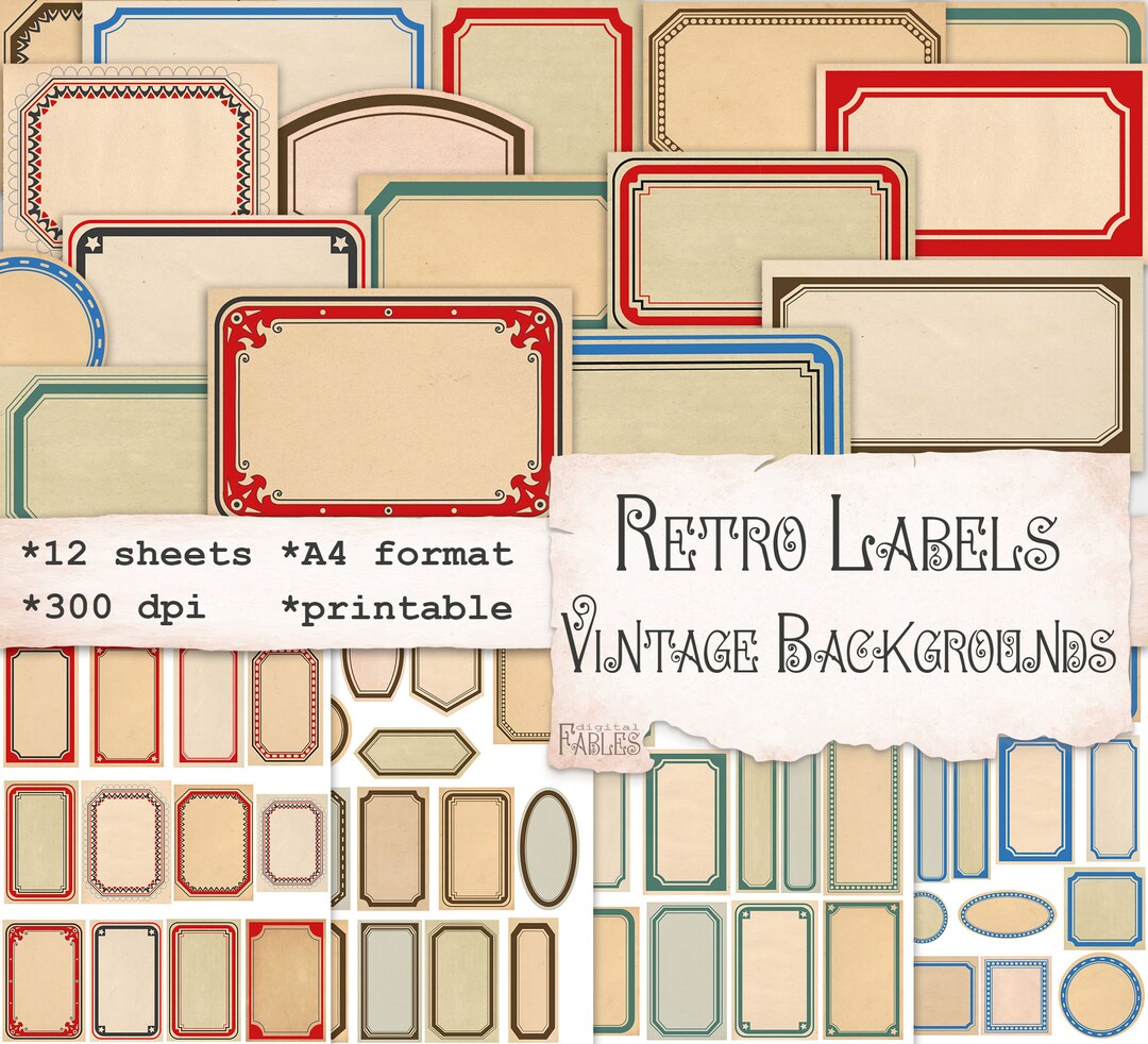 Retro Red Lables With Vintage Backgrounds, Printable Scrapbook Ephemera ...