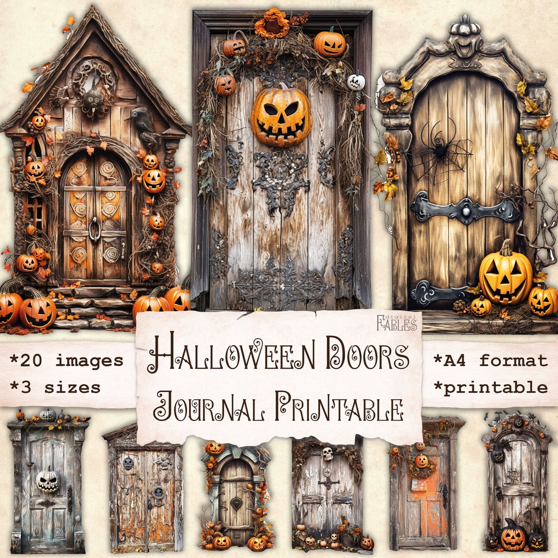 Halloween Wood Doors, Scrapbook Printable, Open, Digital Journal ...