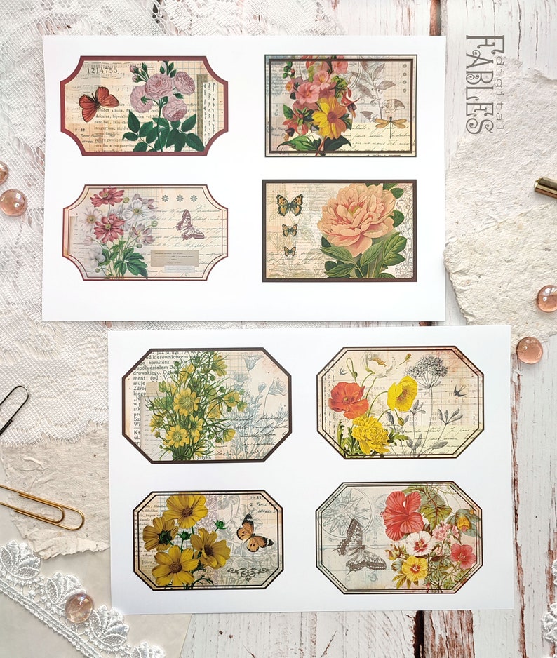 Floral Labels, Printable Vintage Flowers Ephemera, Junk Journal ...