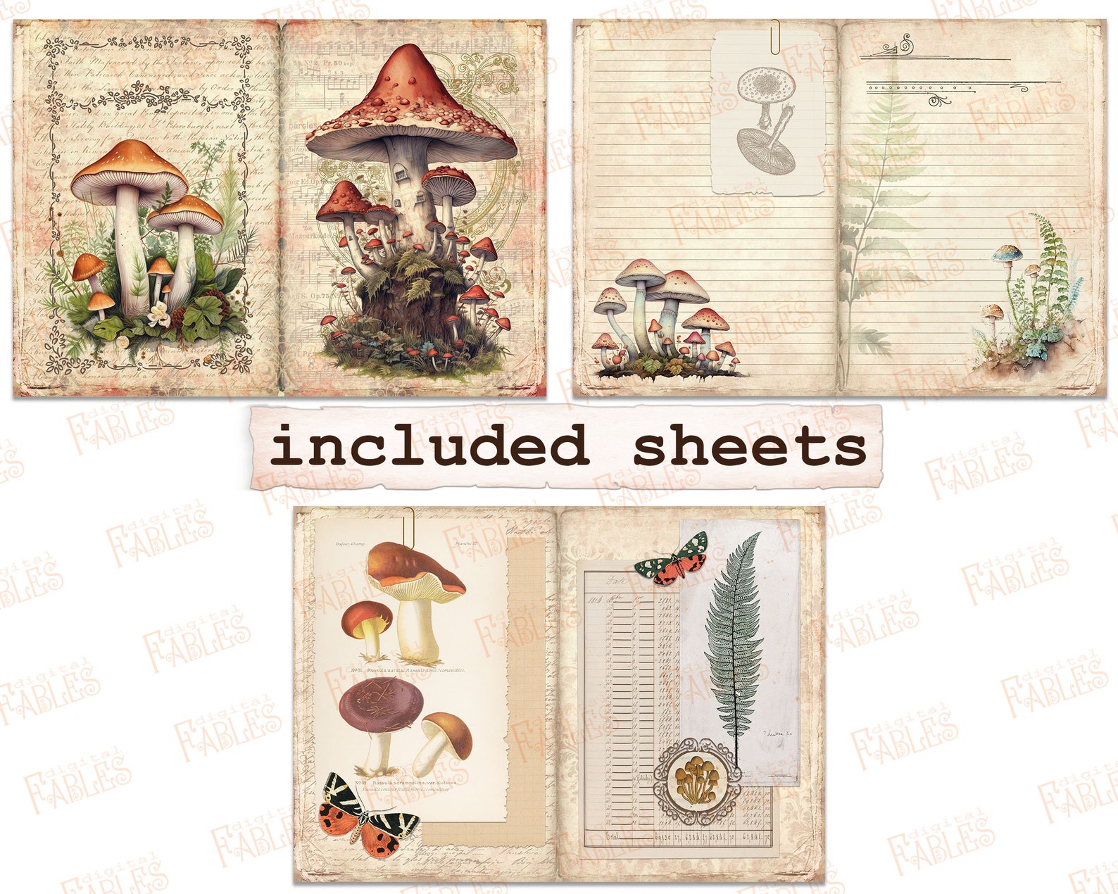 Mushrooms Journal Kit, Junk Journal Digital Printable, Scrapbook Kit ...