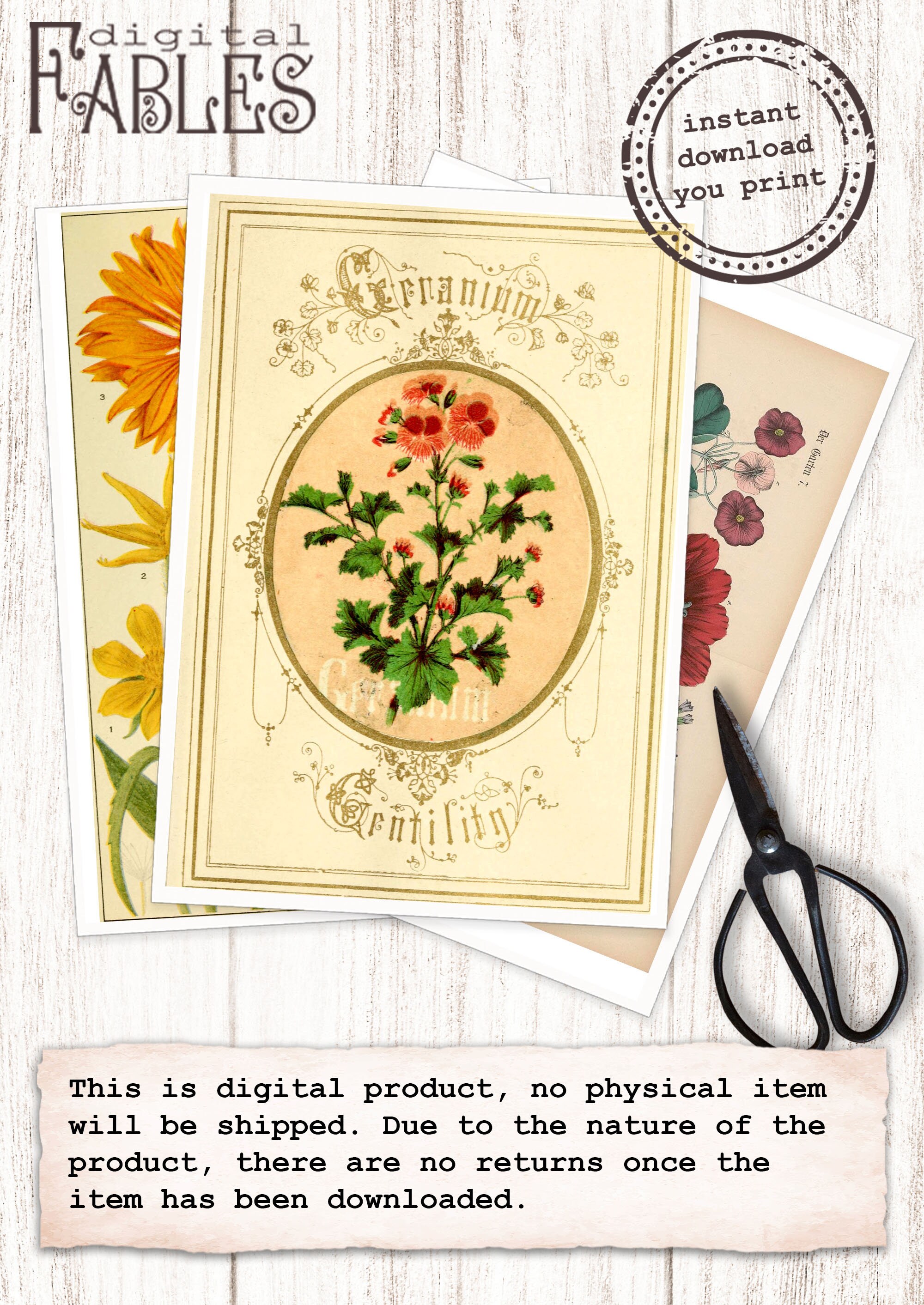 Vintage Floral Book Pages, Printable Botanical Nature Ephemera, Junk ...