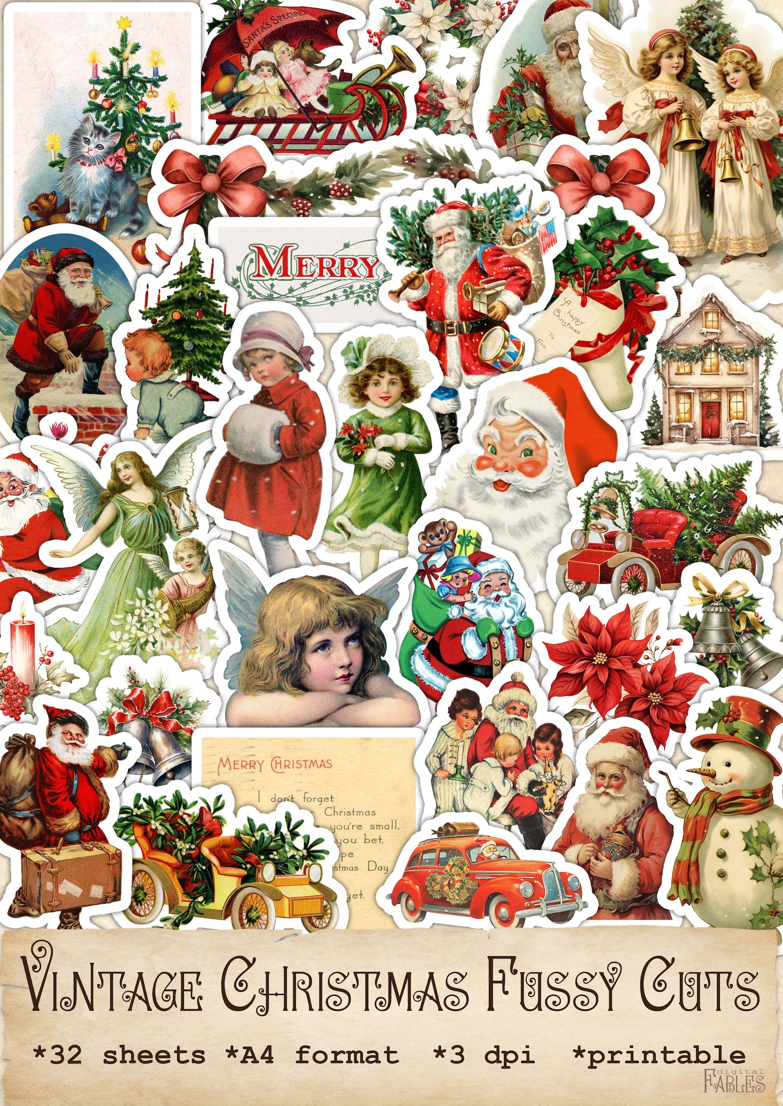 Christmas Fussy Cuts, Vintage Christmas Junk Journal Ephemera ...