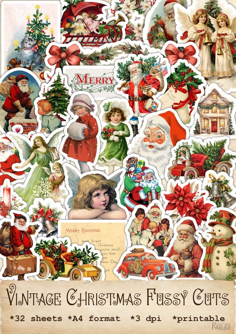 Christmas Fussy Cuts, Vintage Christmas Junk Journal Ephemera ...