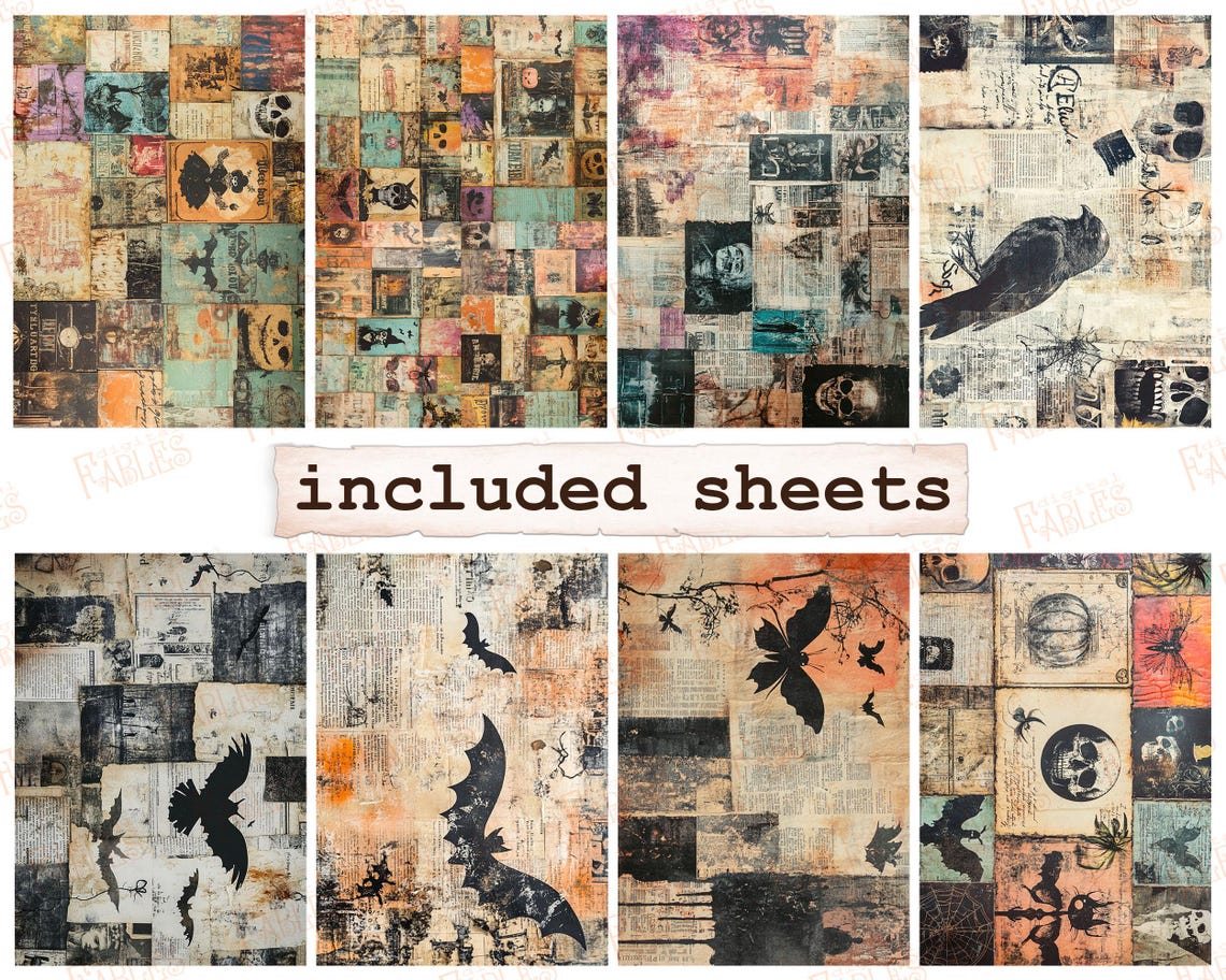 Halloween Collage Sheets, Shabby Scrappy Paper, Old Newspaper, Junk ...