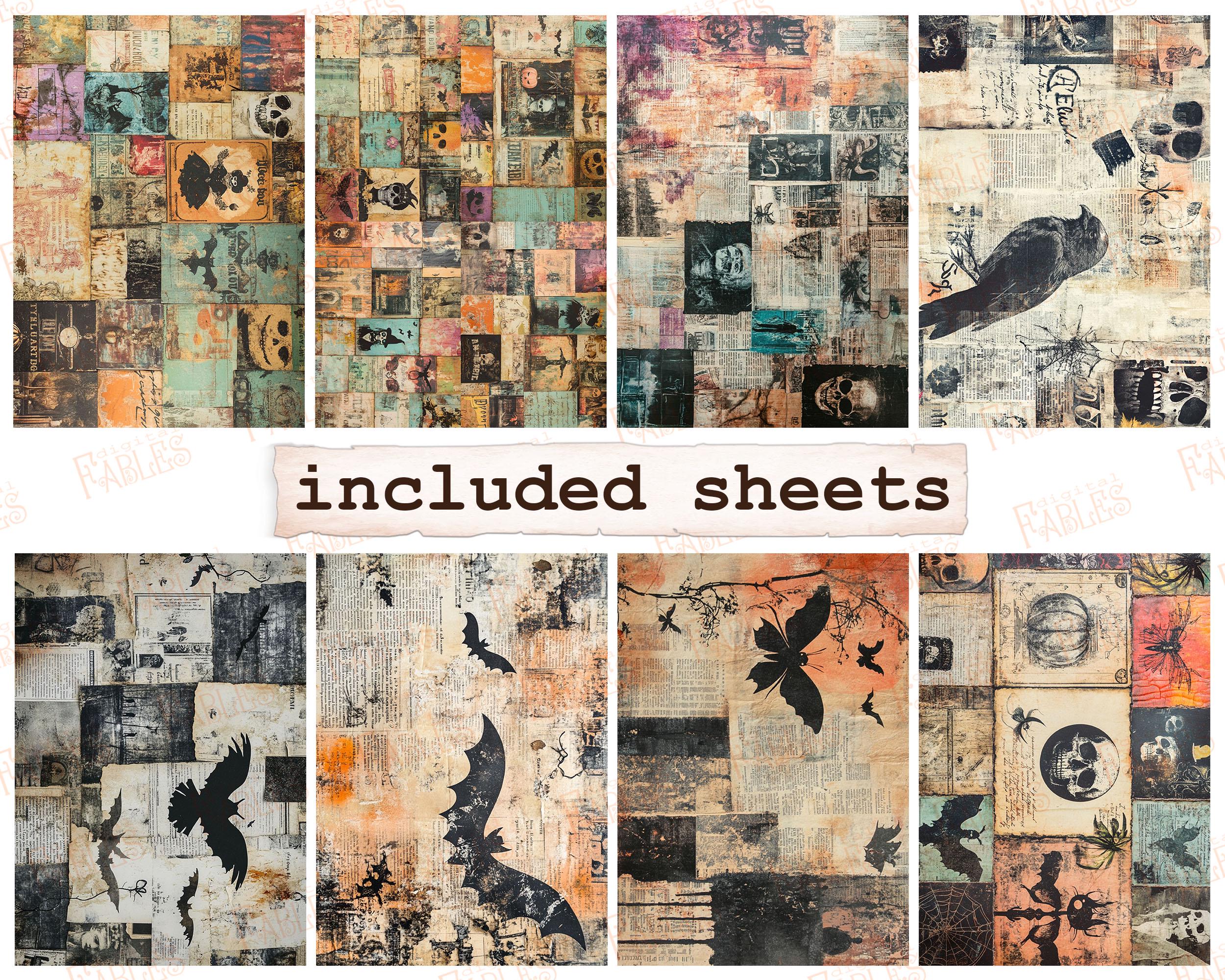 Halloween Collage Sheets, Shabby Scrappy Paper, Old Newspaper, Junk ...