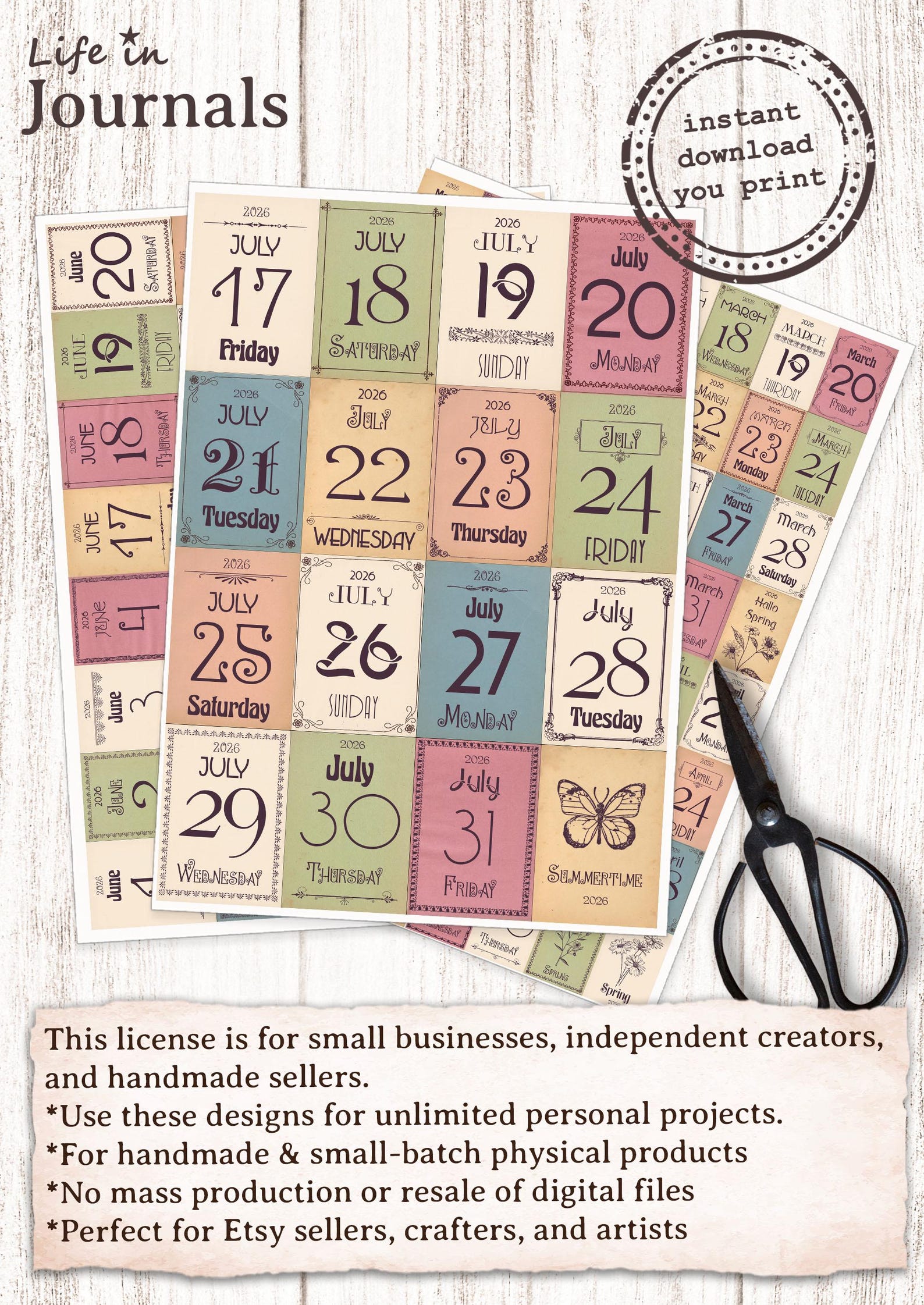 2026 Vintage Style Calendar Cards With Dates, Mini Calendar, Junk ...