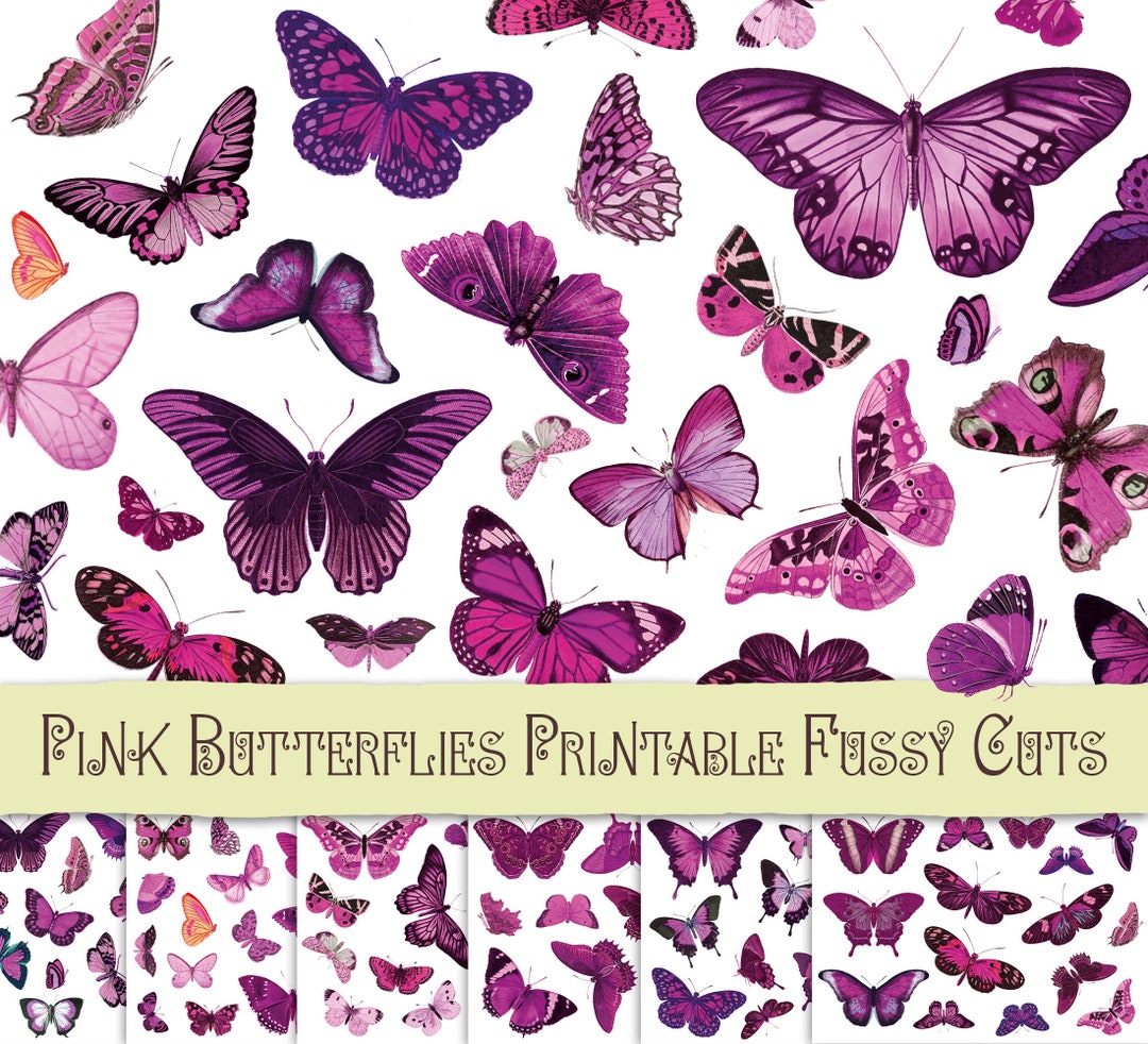 Pink Butterflies, Printable Fussy Cut Images, Vintage Nature Ephemera ...