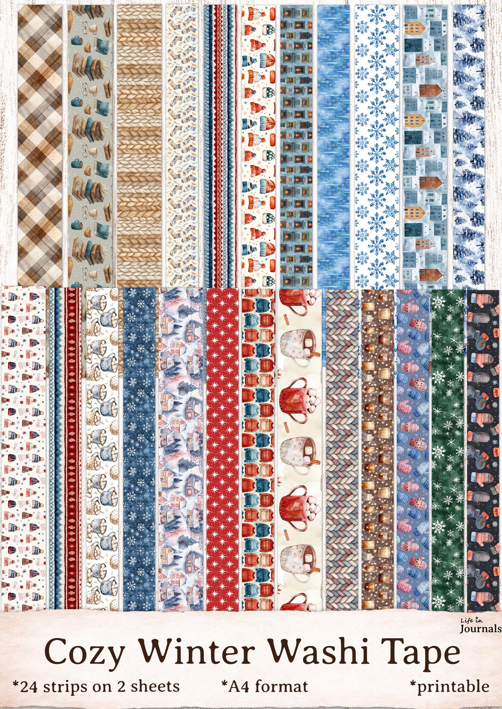Cozy Winter Washi Tape Strips Printable, Winter Scrapbooking Ephemera ...