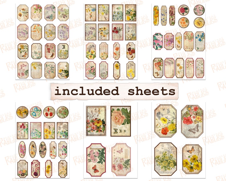 Floral Labels, Printable Vintage Flowers Ephemera, Junk Journal ...