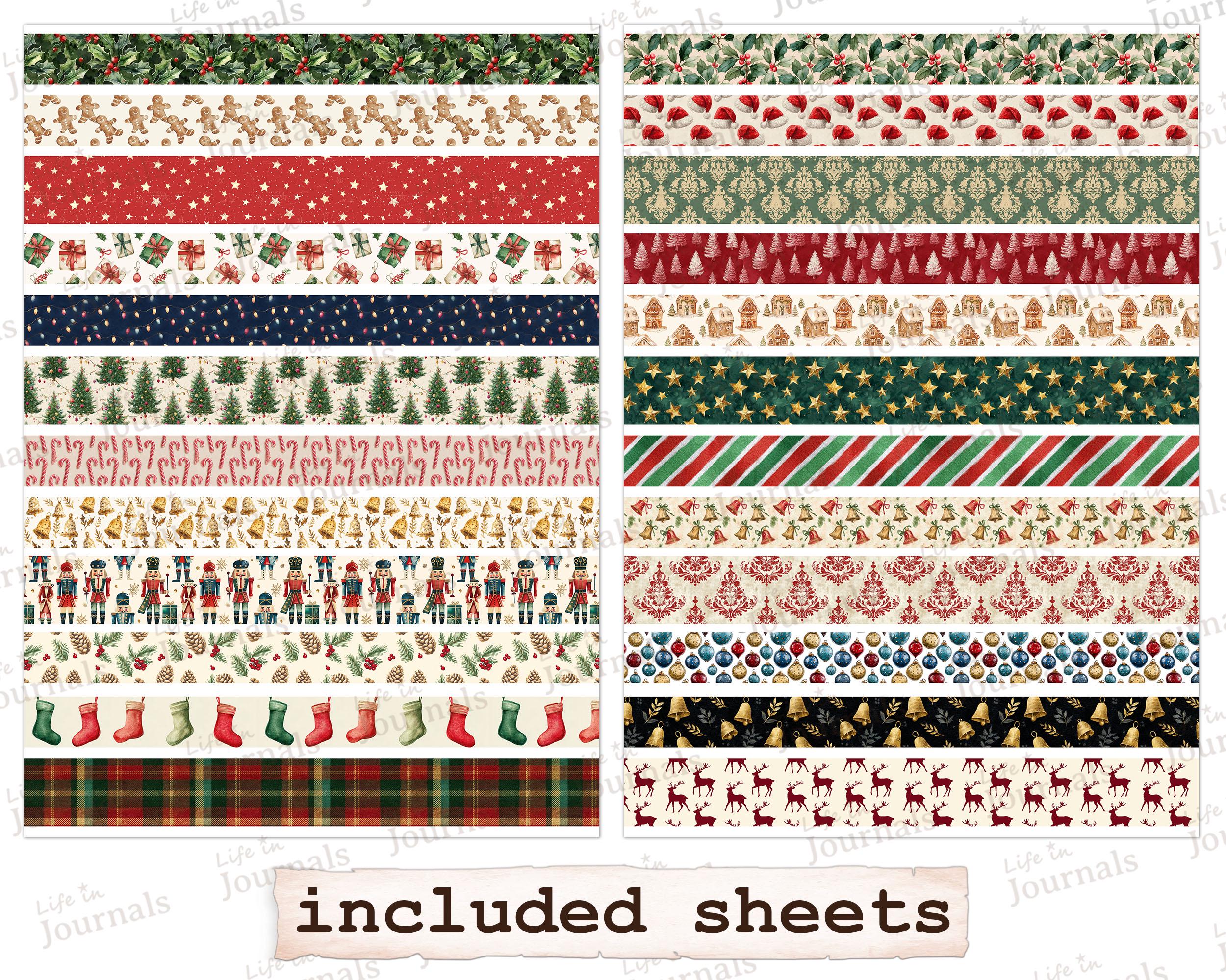 Christmas Washi Tape Strips Printable, Holiday Scrapbooking Ephemera ...