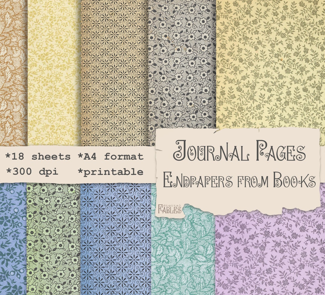 Endpapers From Old Books, Vintage Pattern Paper Printable, Collage ...