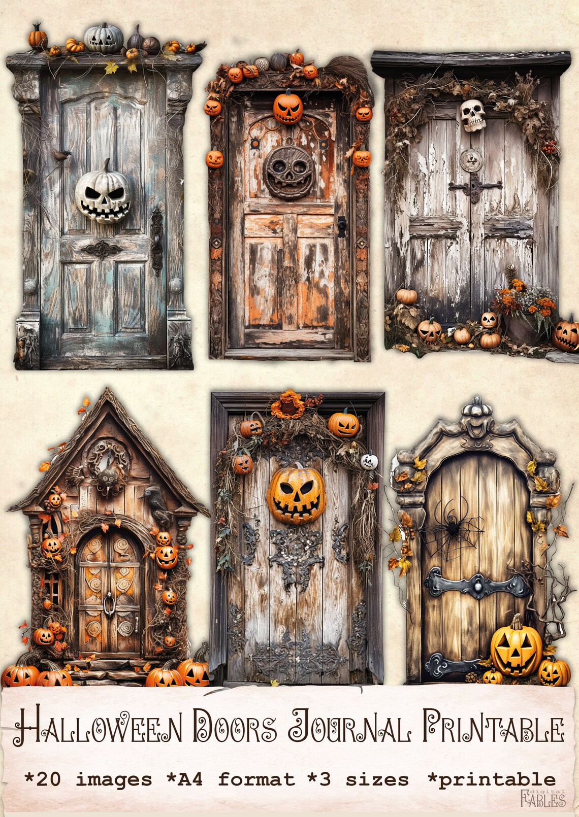 Halloween Wood Doors, Scrapbook Printable, Open, Digital Journal ...