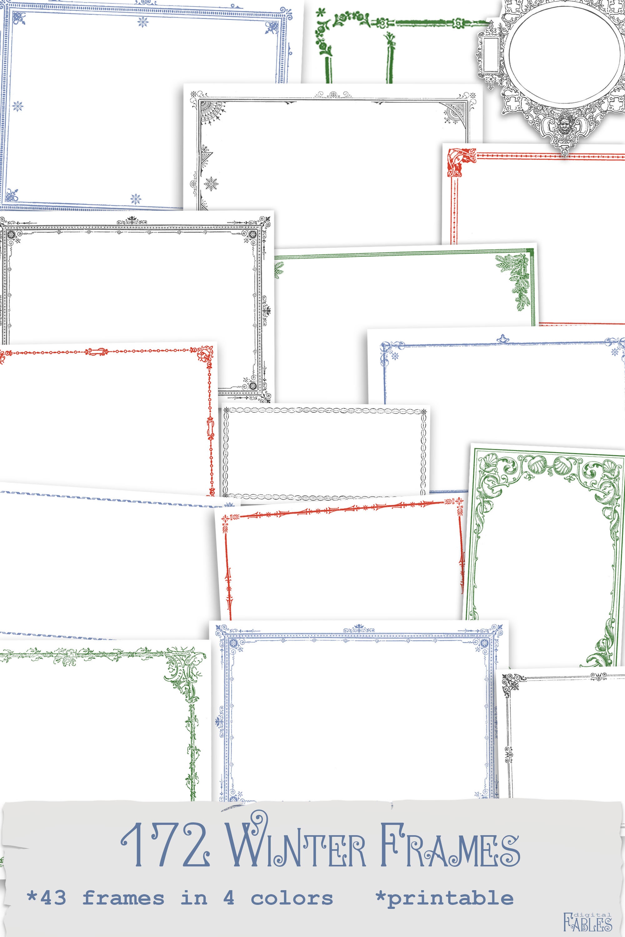 172 Decorative Winter Frames, Four Colors, Christmas Printable, Winter ...