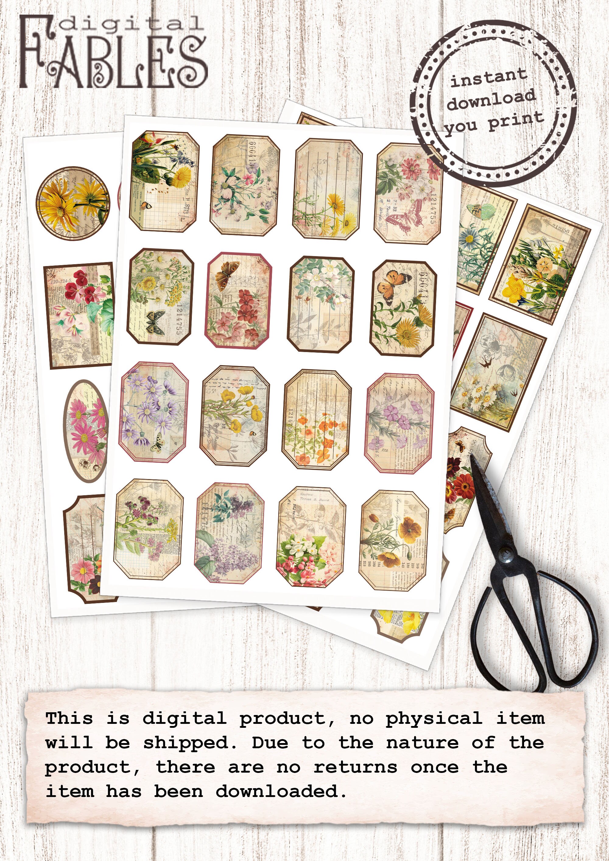 Floral Labels, Printable Vintage Flowers Ephemera, Junk Journal ...