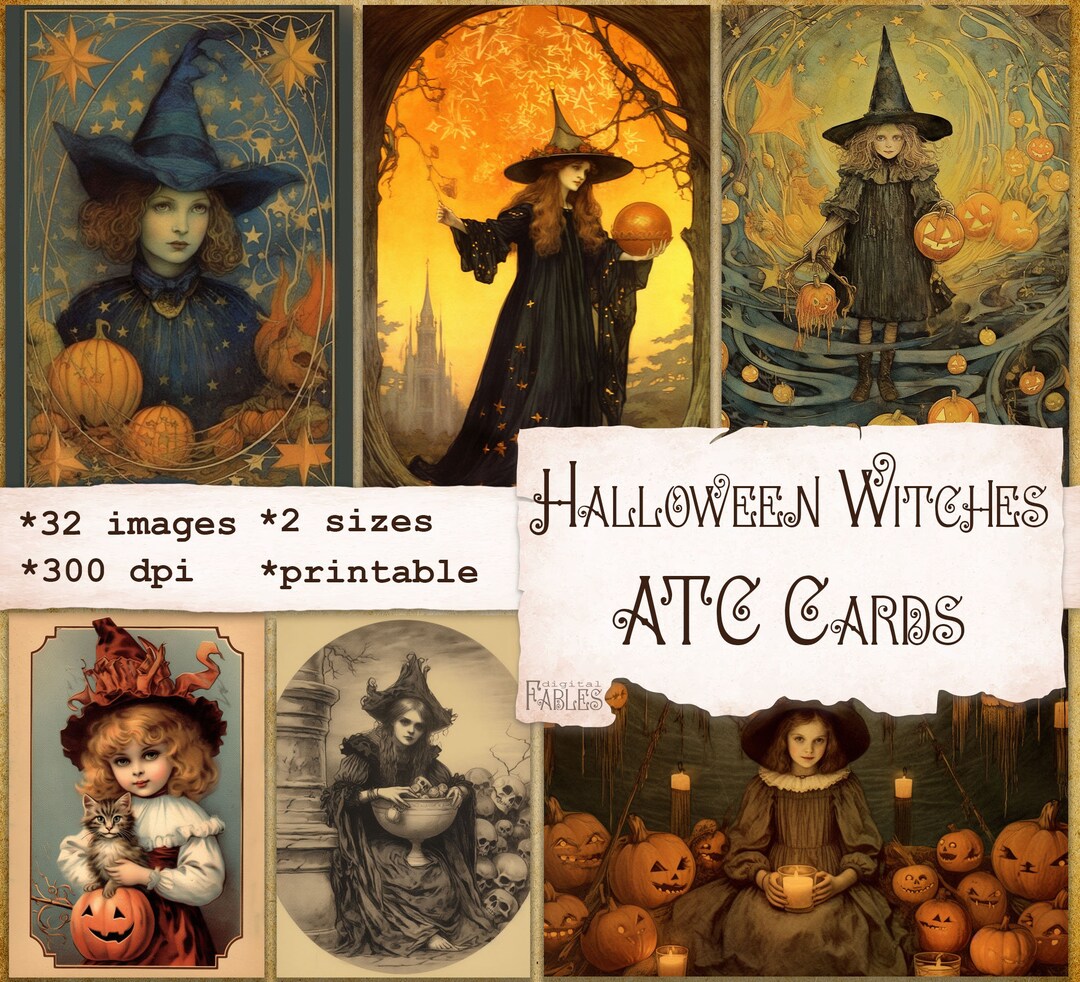 Halloween Witches ATC Cards in Vintage, Retro Post Cards Style ...