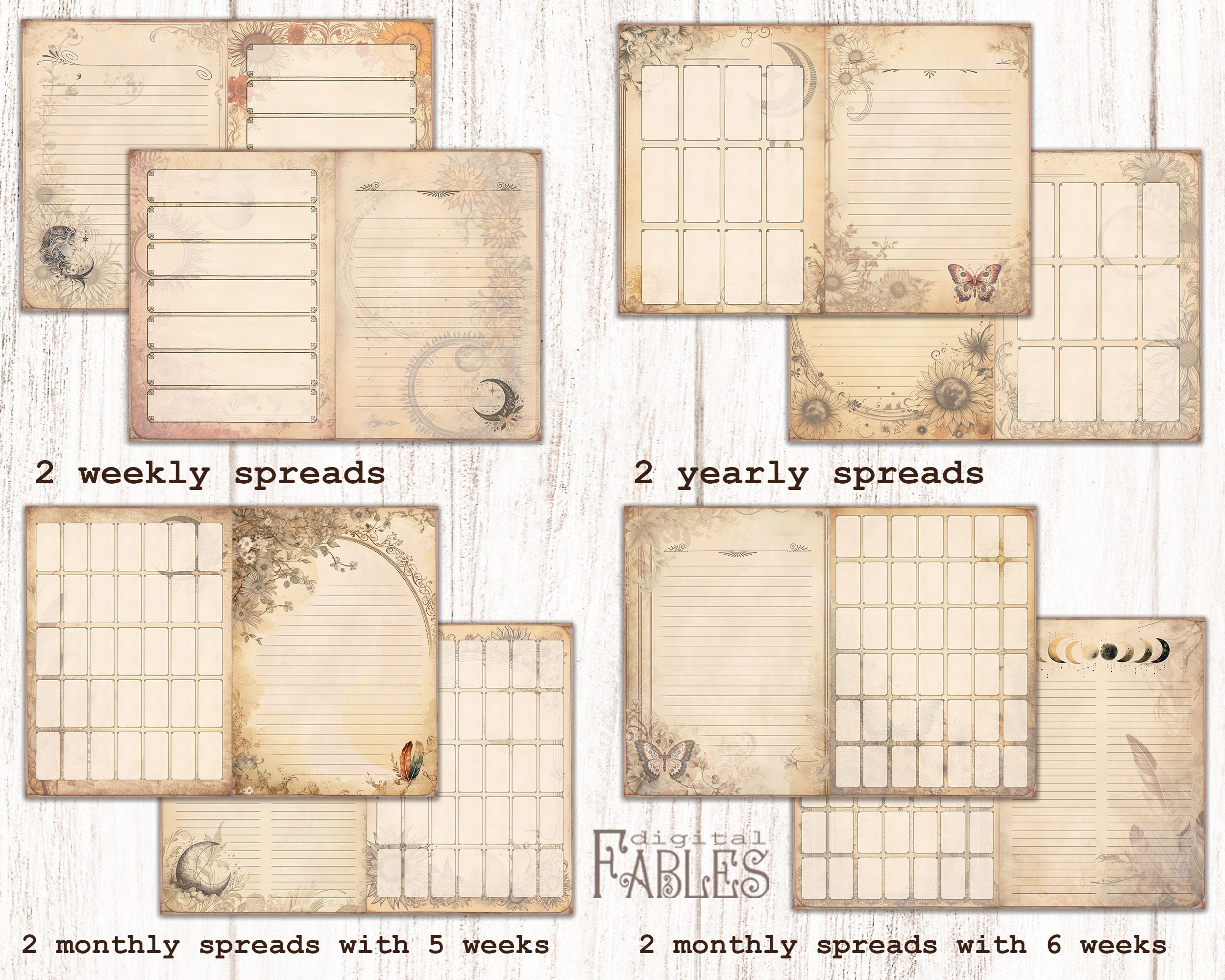 Boho Planner Junk Journal Kit, Undated Planner, Calendar, Lined Dotted ...