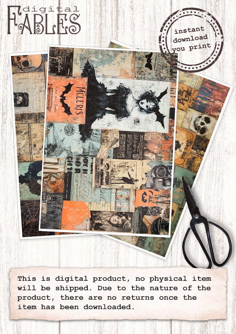 Halloween Collage Sheets, Shabby Scrappy Paper, Old Newspaper, Junk ...