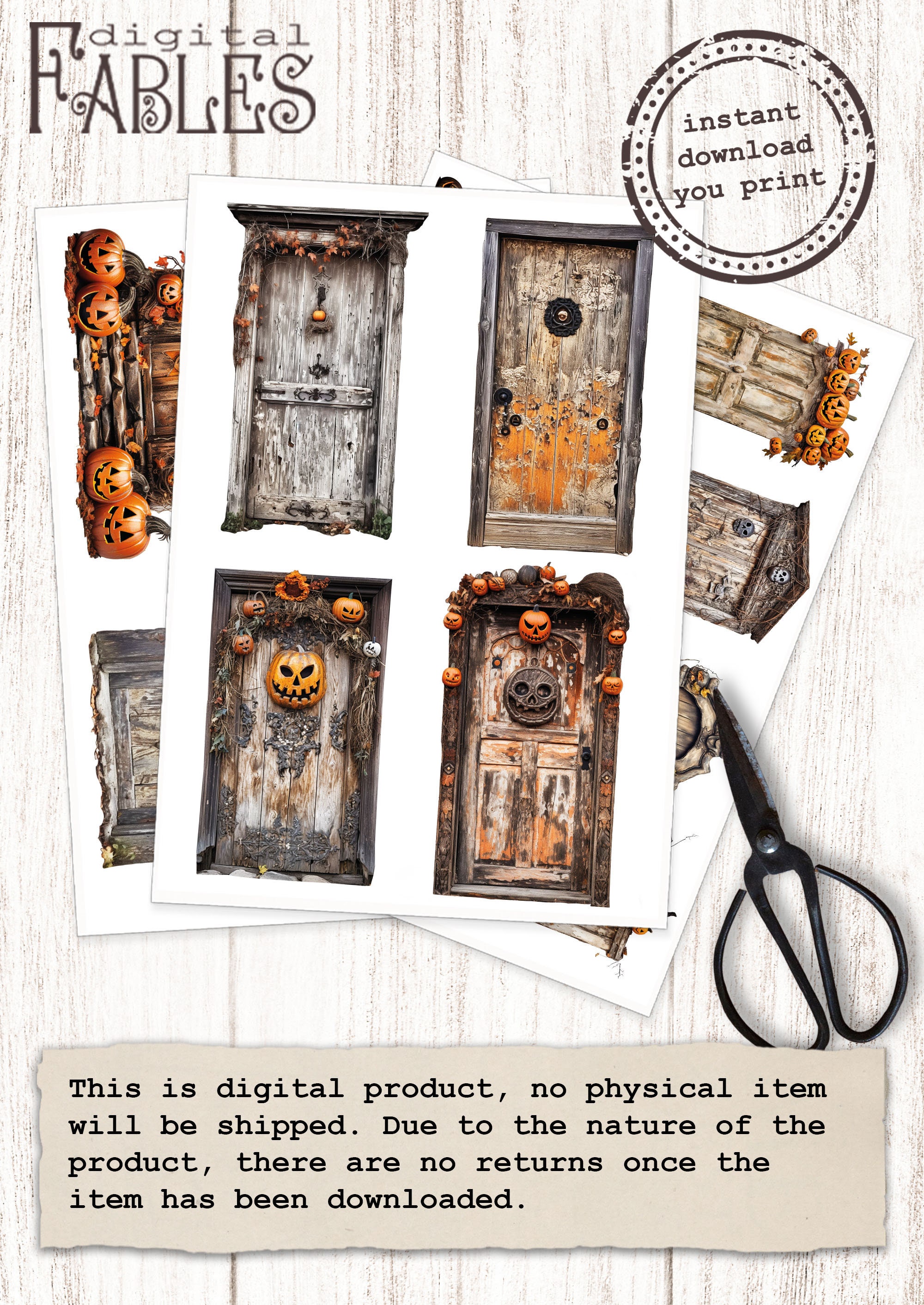 Halloween Wood Doors, Scrapbook Printable, Open, Digital Journal ...