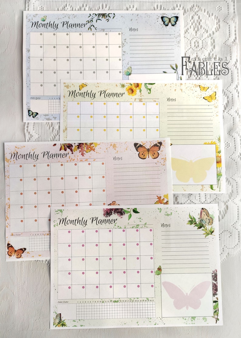 Printable Planner Sheets, Pastel and Butterfly, Daily, Weekly, Monthly ...