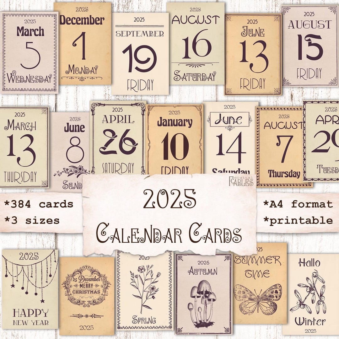 2025 Vintage Style Calendar Cards With Dates BEIGE, Mini Calendar, Junk ...