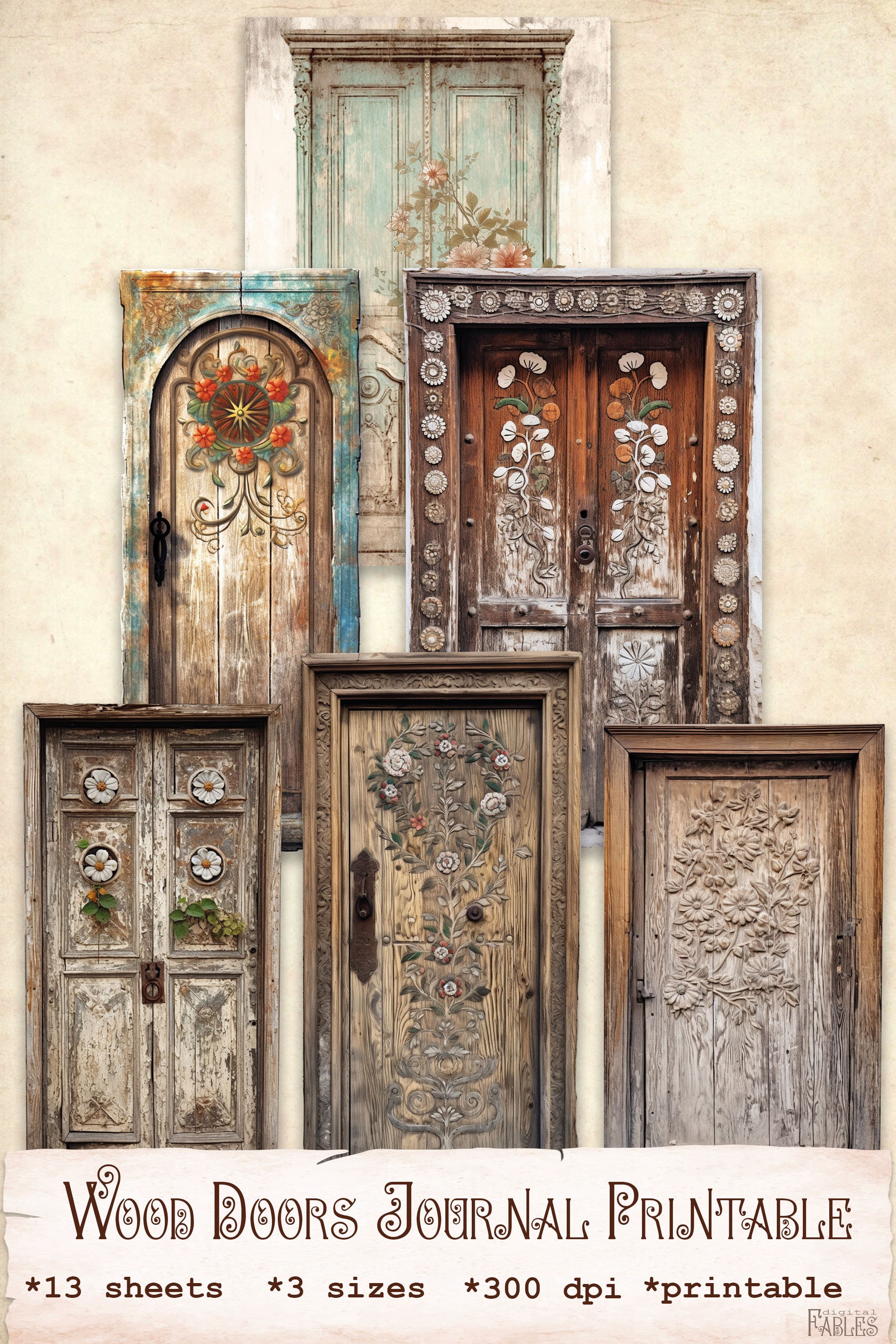 Wood Doors Scrapbook Printable, Open, Digital Journal Ephemera, Fairy ...