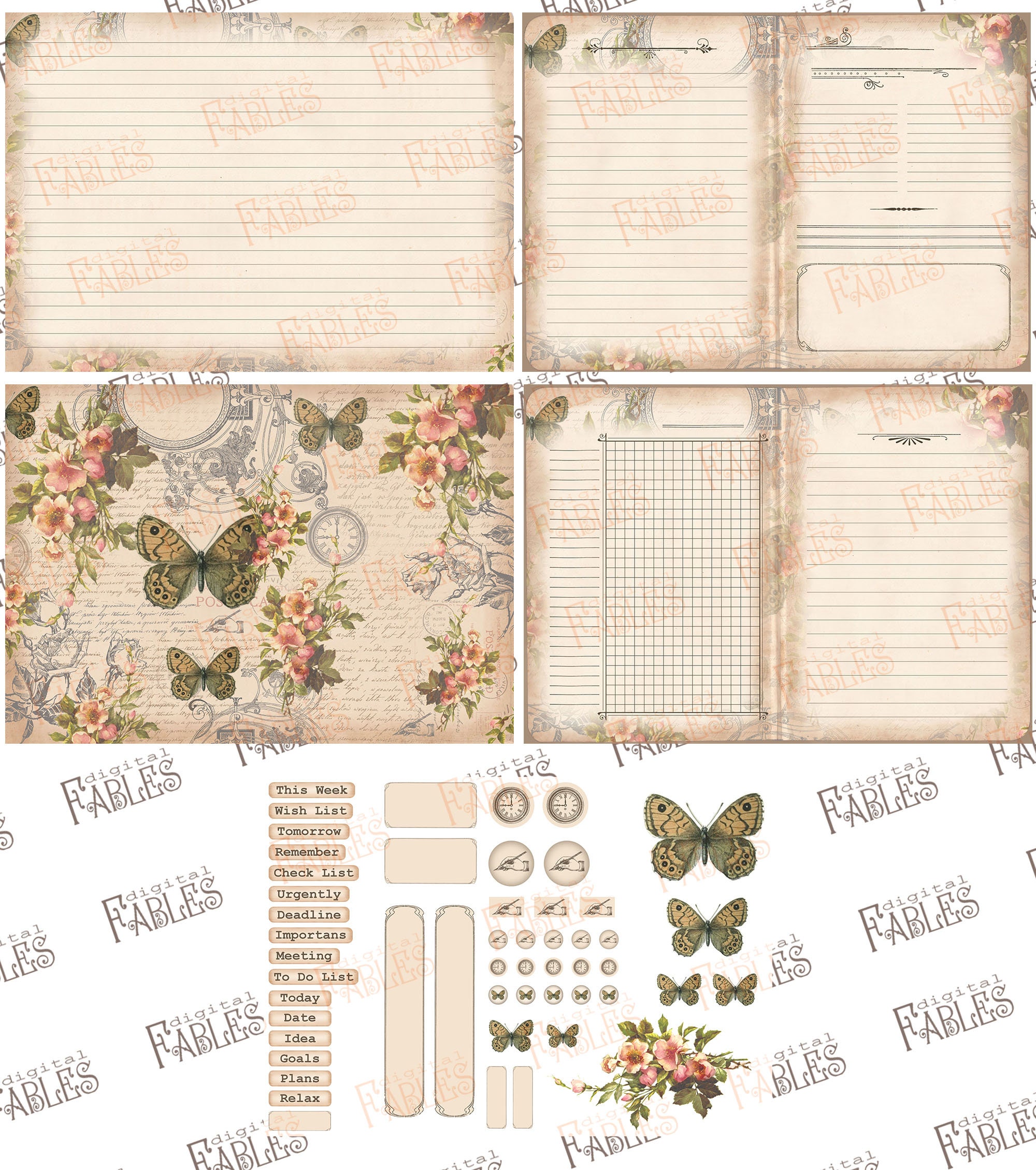 Vintage Planner Junk Journal Kit, Undated Digital Planner, Calendar ...