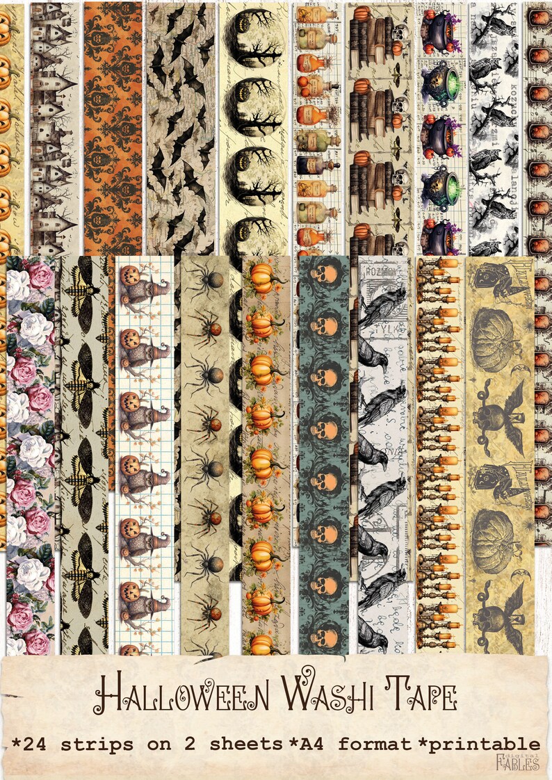 Halloween Washi Tape Strips, Junk Journal Printable, Planner, Scrapbook ...