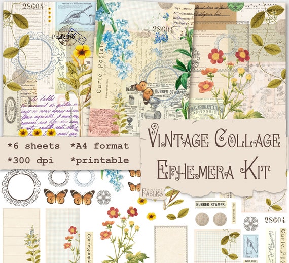 Vintage Collage Ephemera Kit. Collage Pages & Collage Elements - Etsy