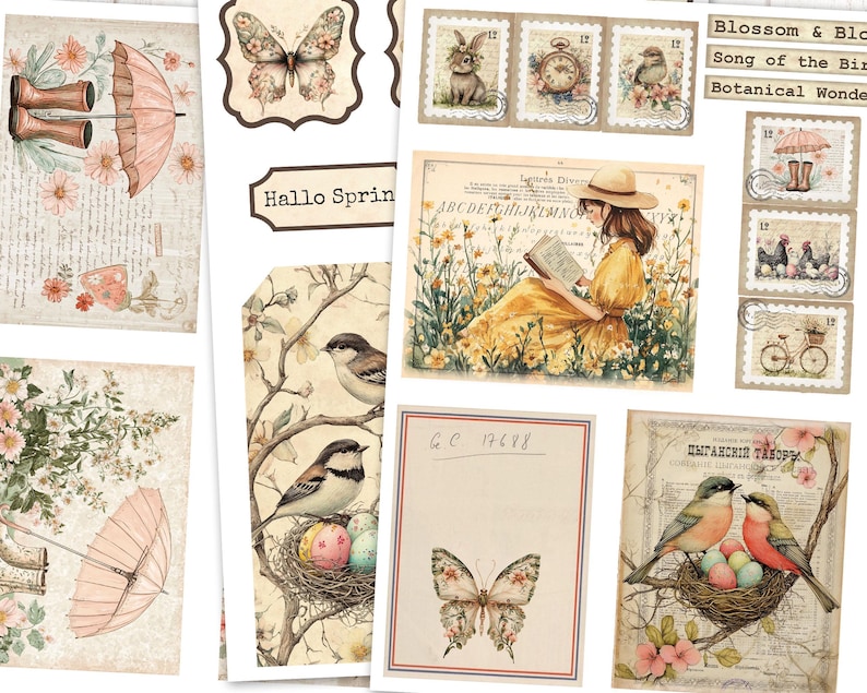 Spring Ephemera Kit, Vintage Aesthetics Junk Journal Printable, Easter ...