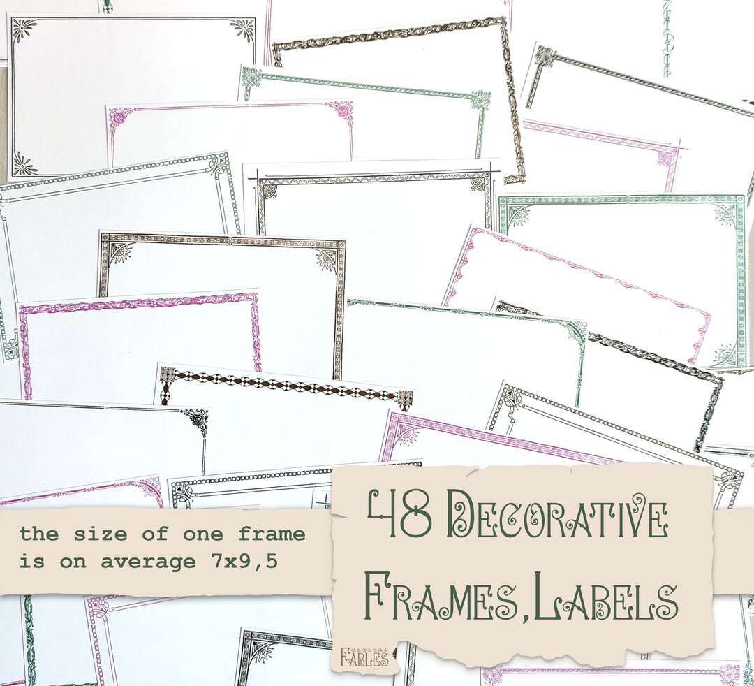 12 Decorative Vintage Frames in Four Colors, Printable Download, for ...