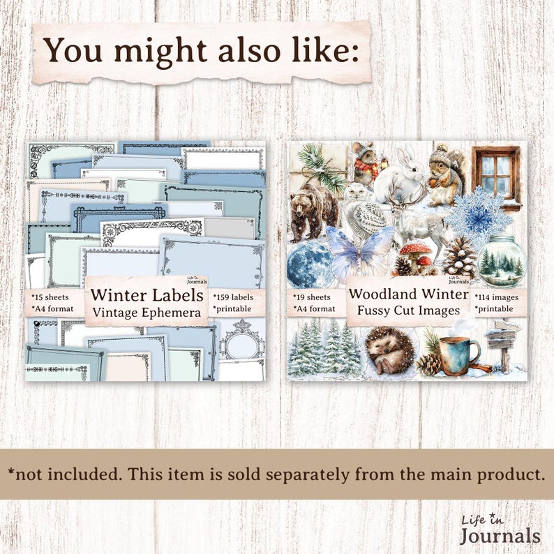 Winter Ephemera Labels, Junk Journal Printable Cards, Snowy Christmas ...