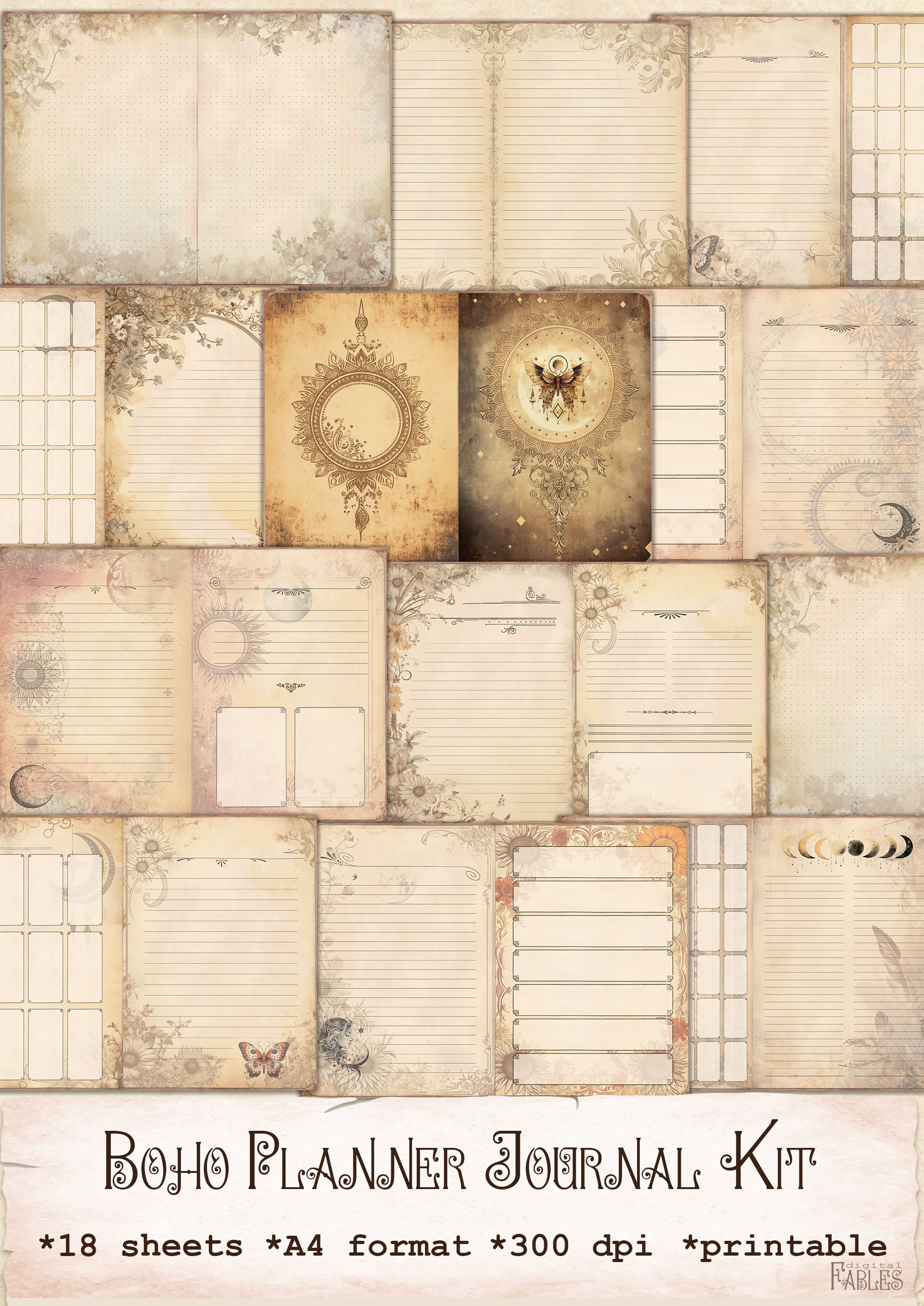 Boho Planner Junk Journal Kit, Undated Planner, Calendar, Lined Dotted ...