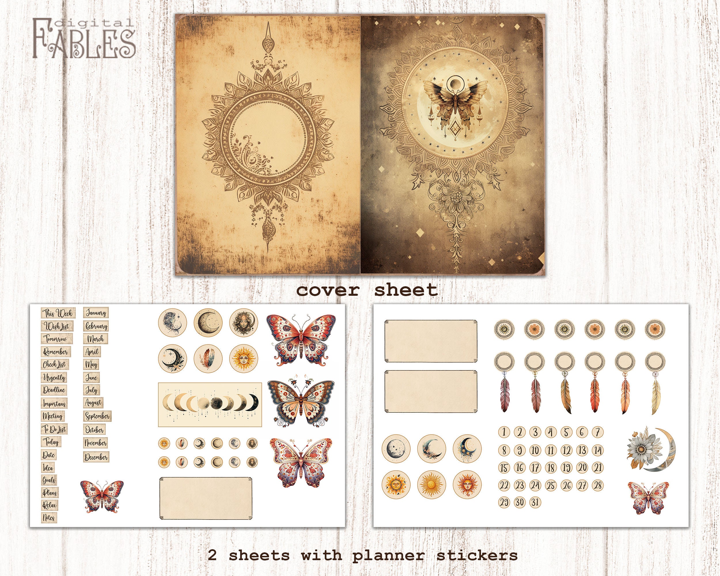 Boho Planner Junk Journal Kit, Undated Planner, Calendar, Lined Dotted ...