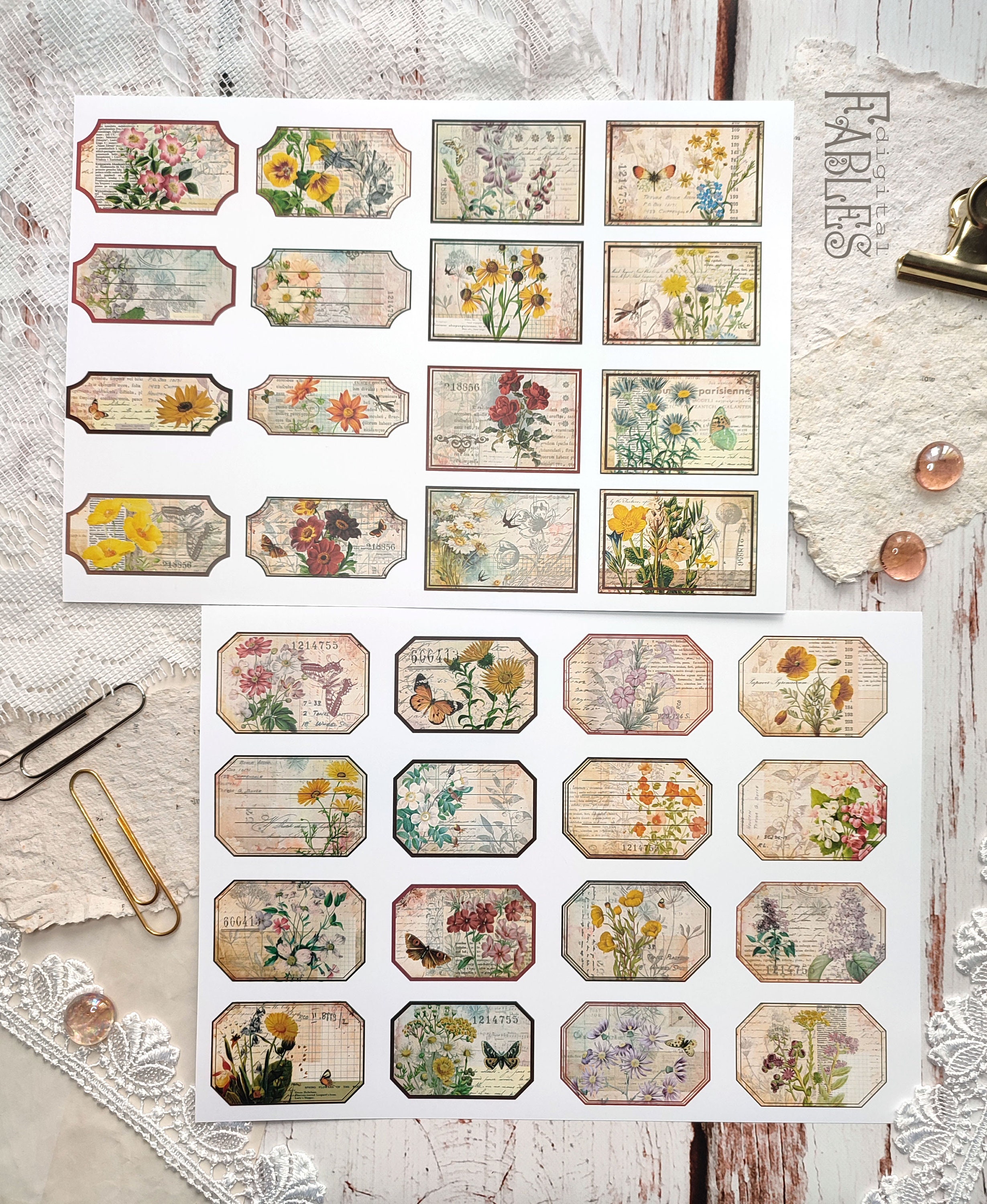 Floral Labels, Printable Vintage Flowers Ephemera, Junk Journal ...
