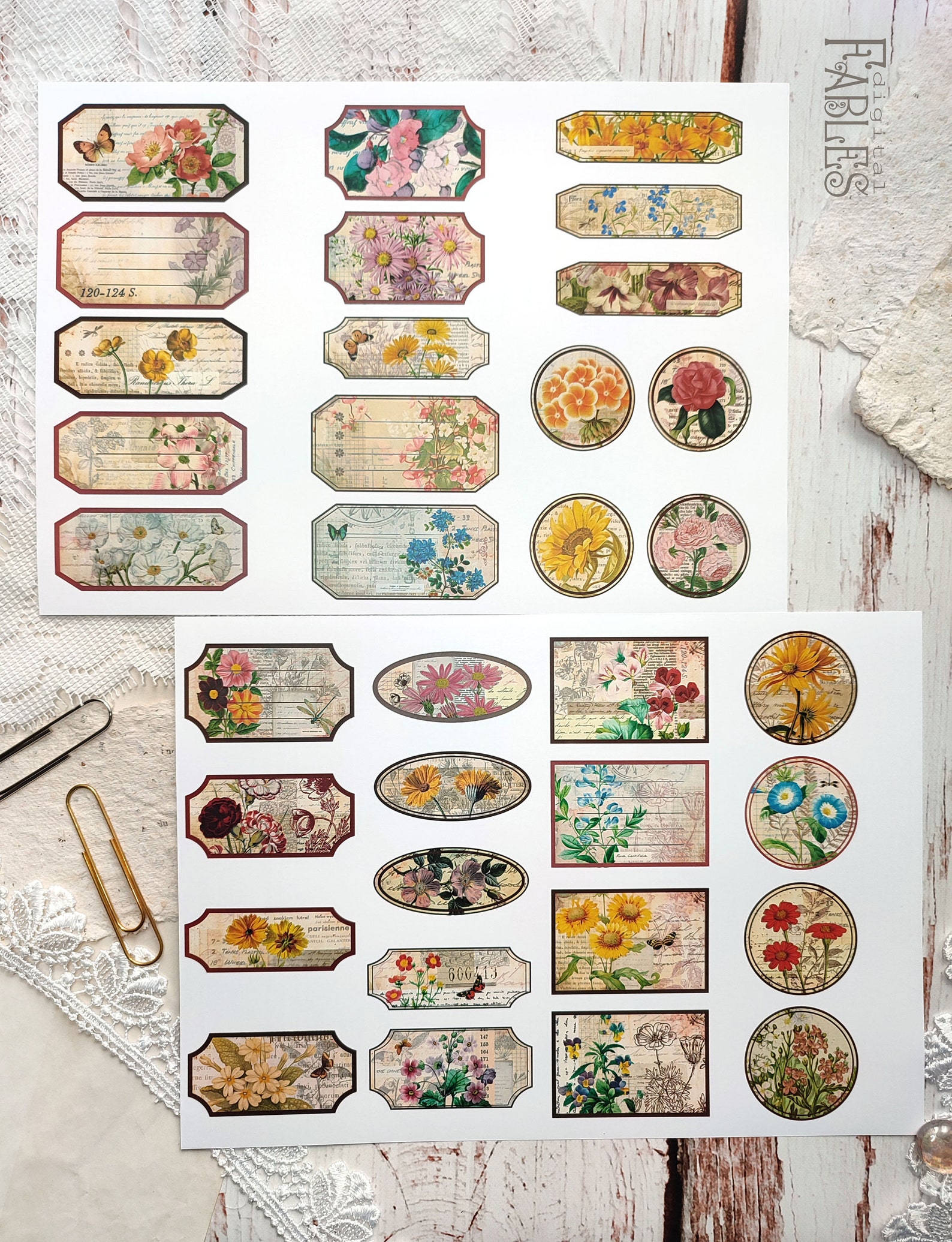 Floral Labels, Printable Vintage Flowers Ephemera, Junk Journal ...