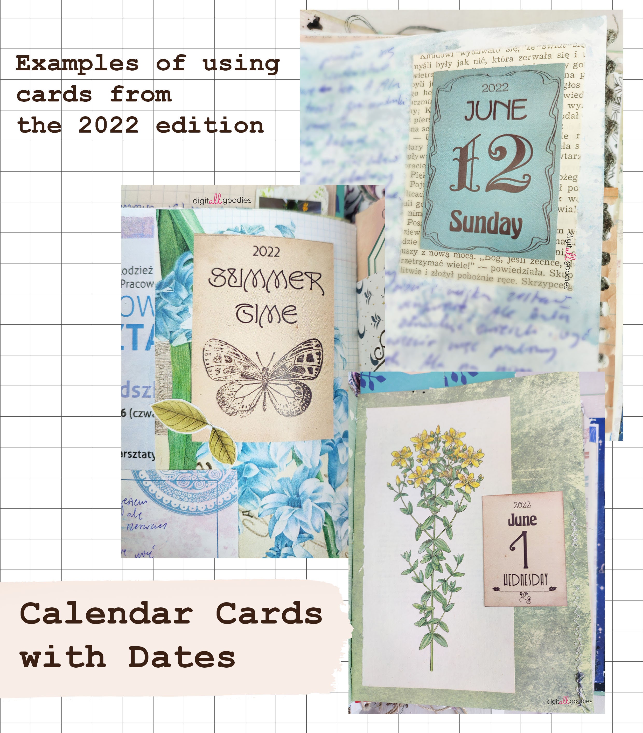 2026 Vintage Style Calendar Cards GRAY: Junk Journal Ephemera ...