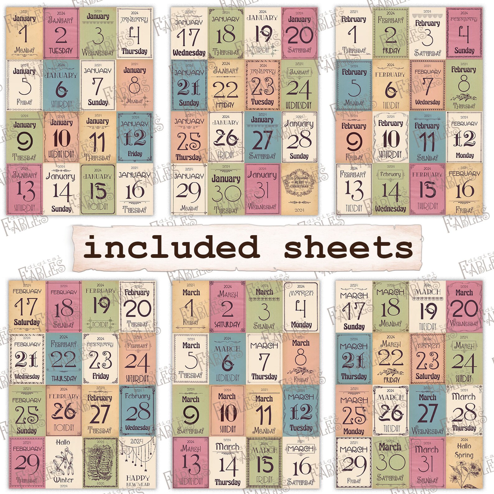 Vintage Style Calendar Cards With Dates 2024, Mini Calendar, Junk ...