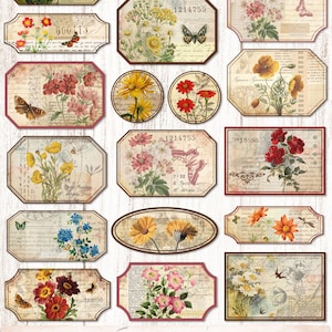 Floral Labels, Printable Vintage Flowers Ephemera, Junk Journal ...
