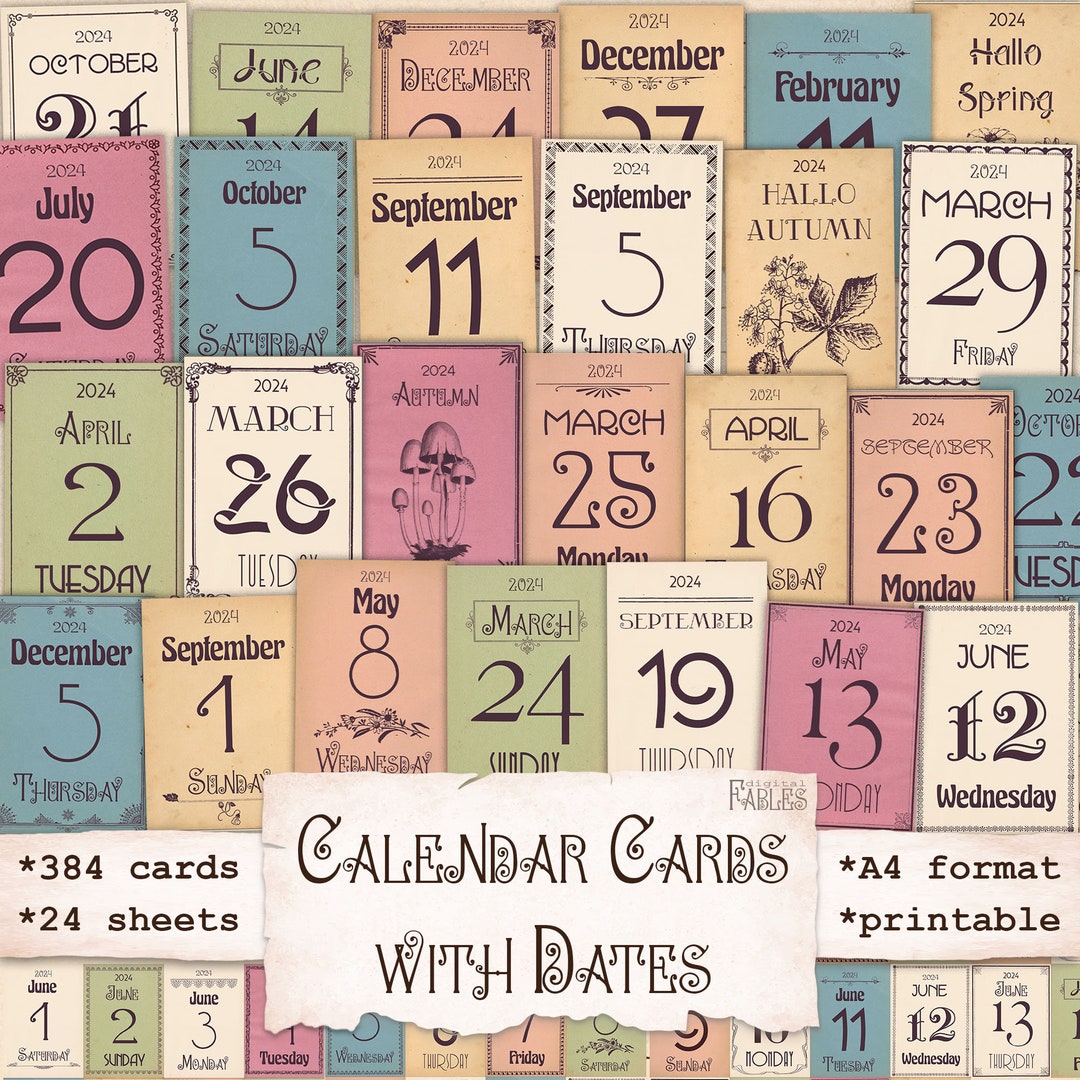 Vintage Style Calendar Cards With Dates 2024, Mini Calendar, Junk ...