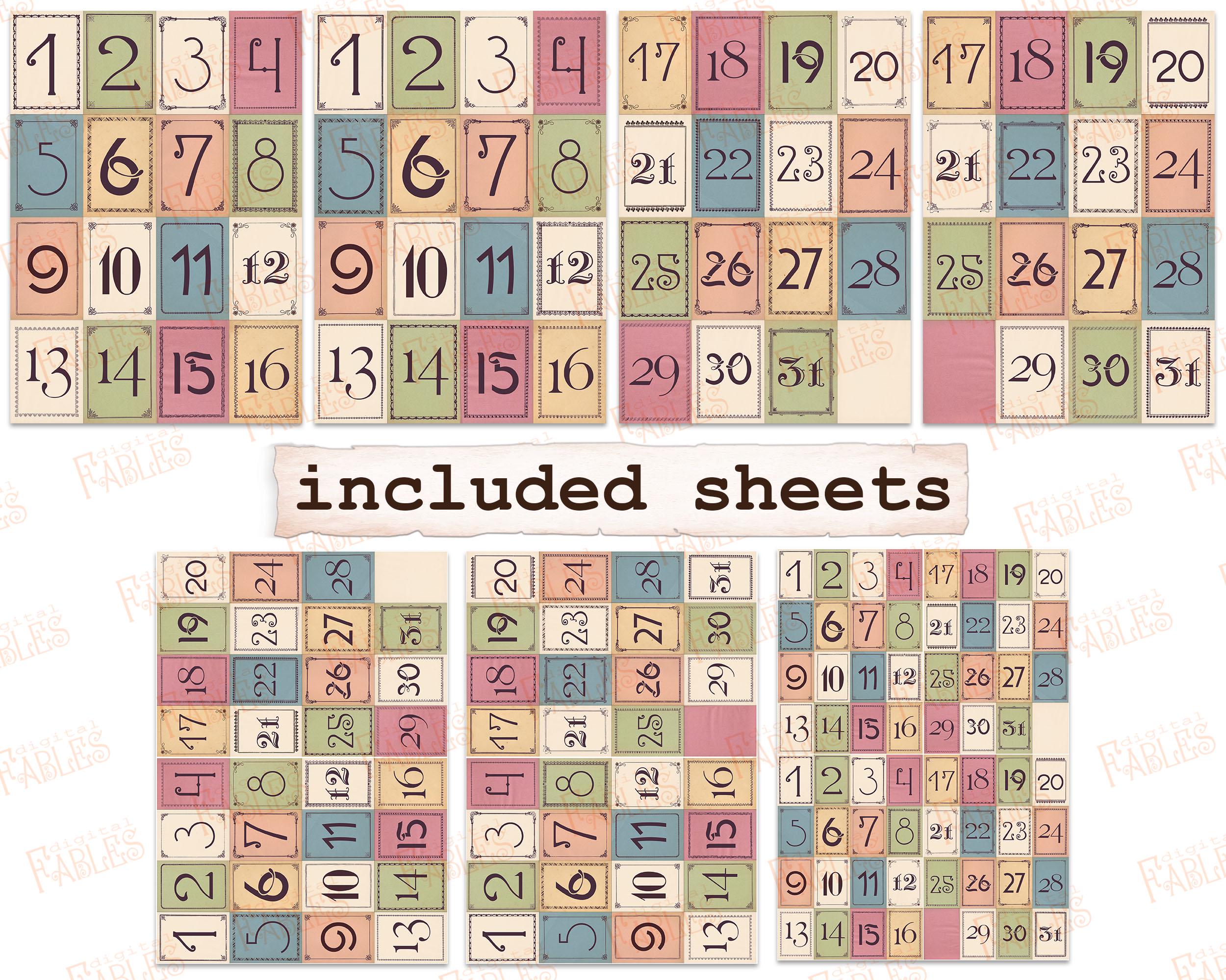 Vintage Monthly Number Labels - Printable Ephemera for Journals and ...