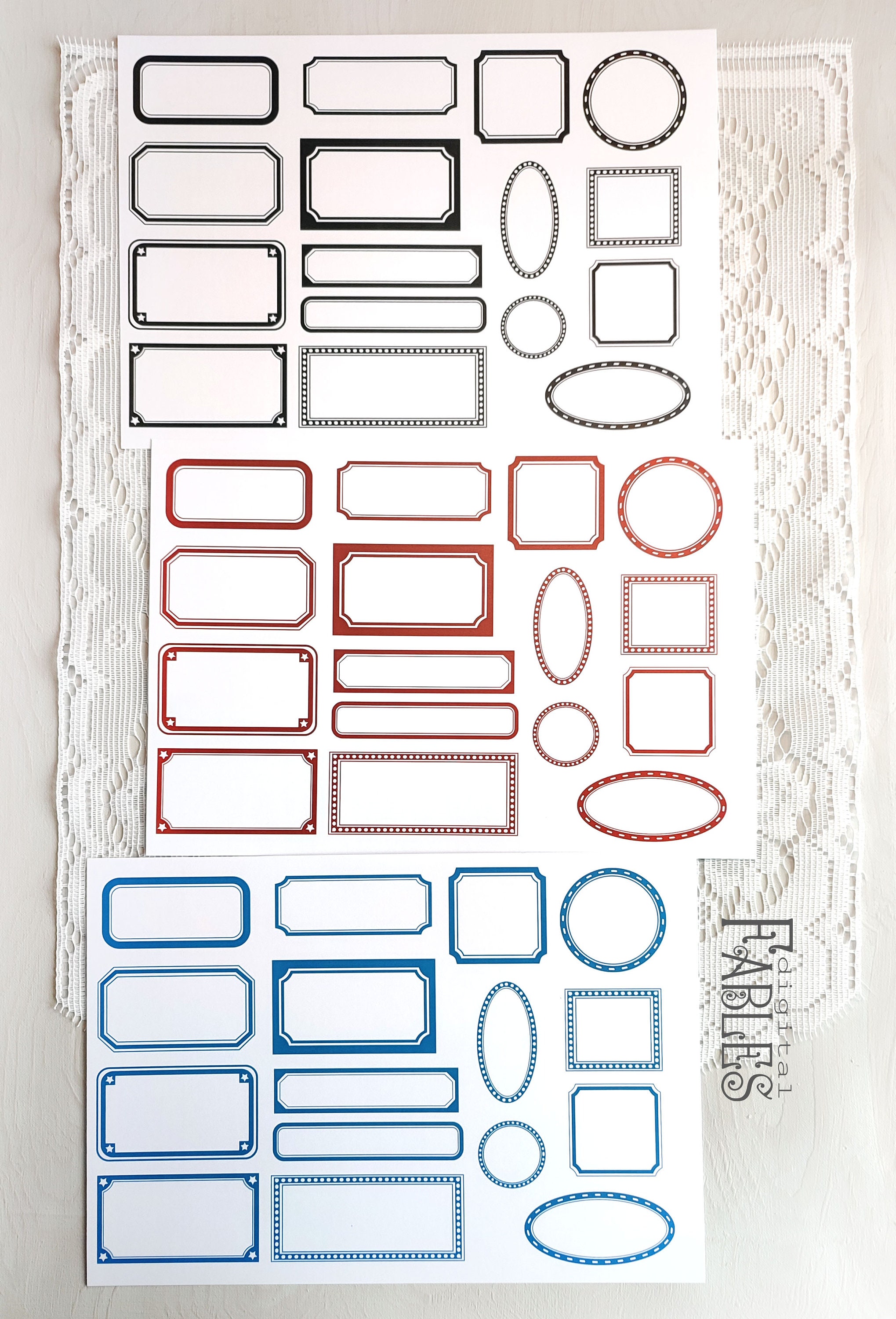 Retro Labels Printable, Vintage Style Ephemera, Red Green Blue Frame ...