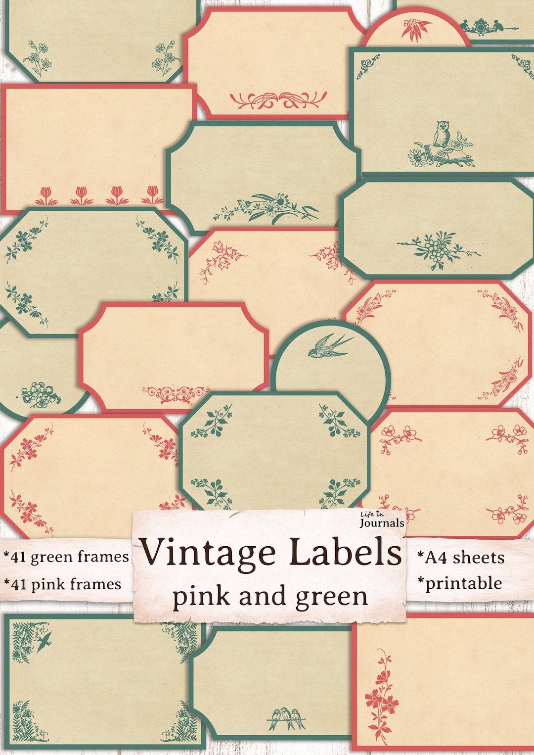 Vintage Printable Labels, Nature Ephemera, Junk Journal, Scrapbooking ...