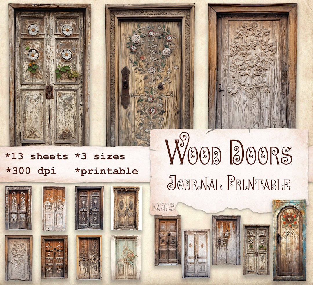 Wood Doors Scrapbook Printable, Open, Digital Journal Ephemera, Fairy ...