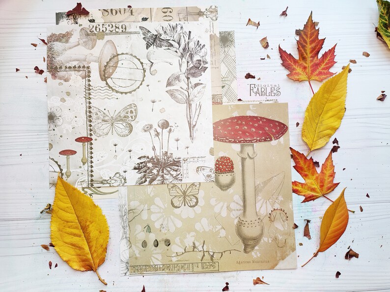 Vintage Mushrooms & Flowers Collage Sheets, Junk Journal Printable ...