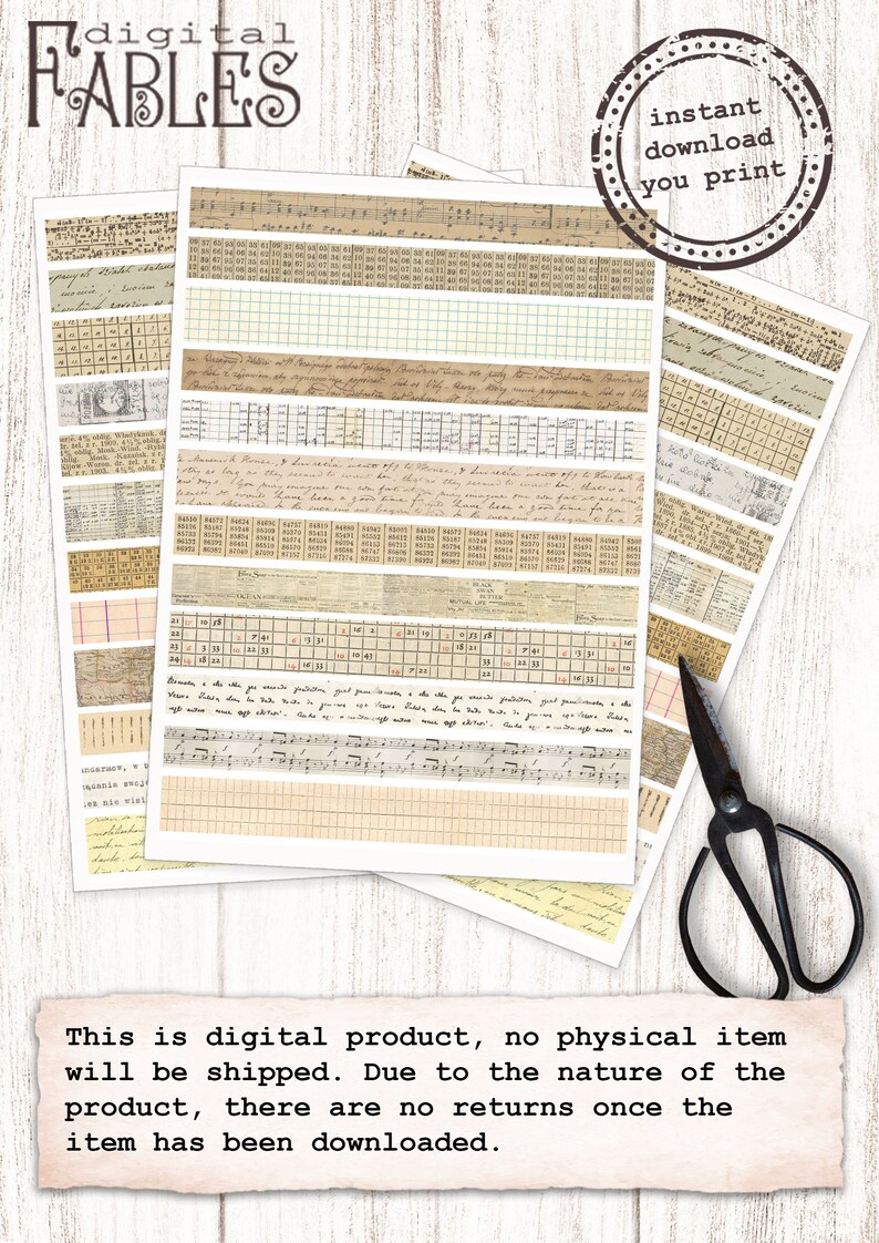 Washi Tape Strips From Vintage Ephemera Sheets, Junk Journal Printable ...