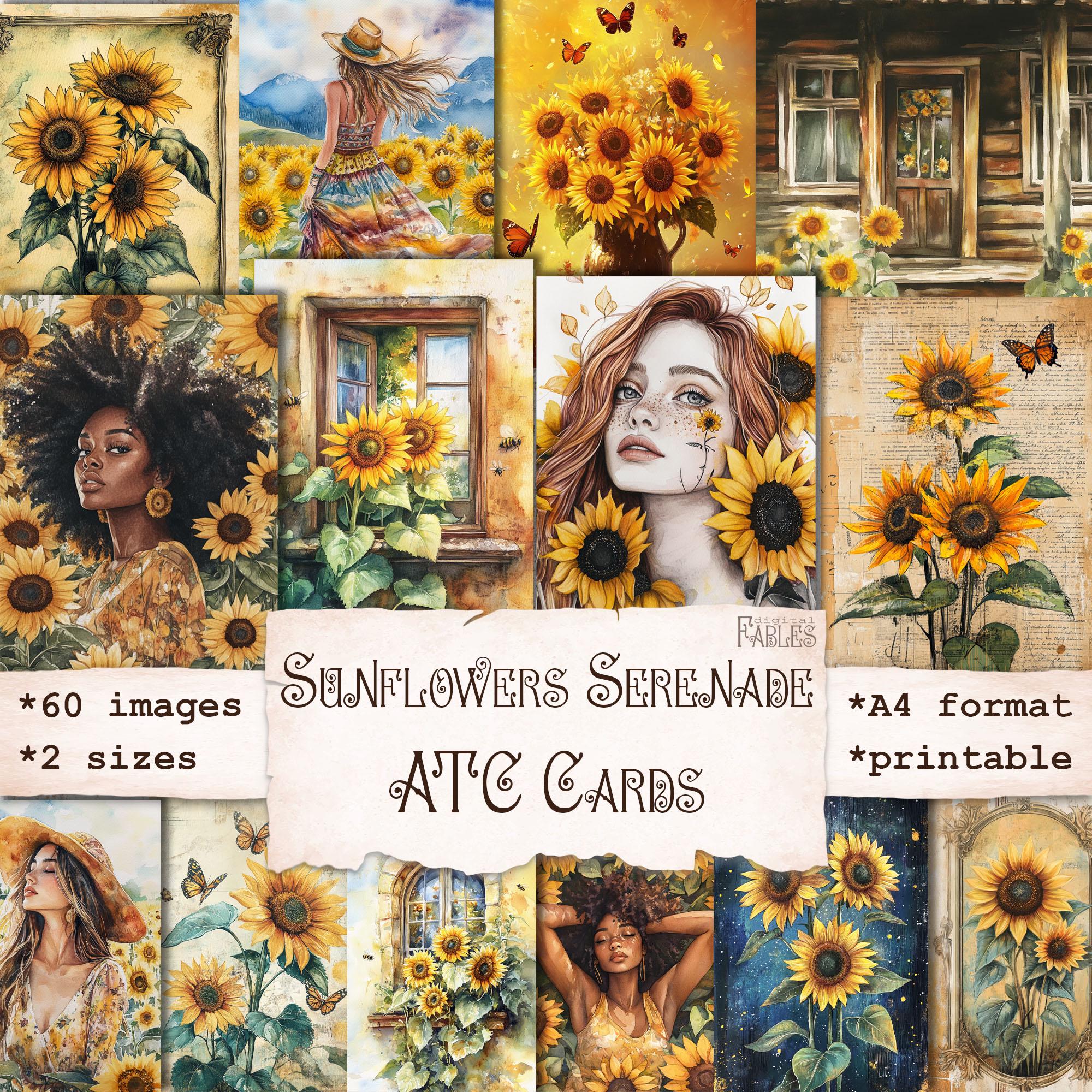 Sunflowers Serenade ATC Cards, Junk Journal Ephemera, Printable ...