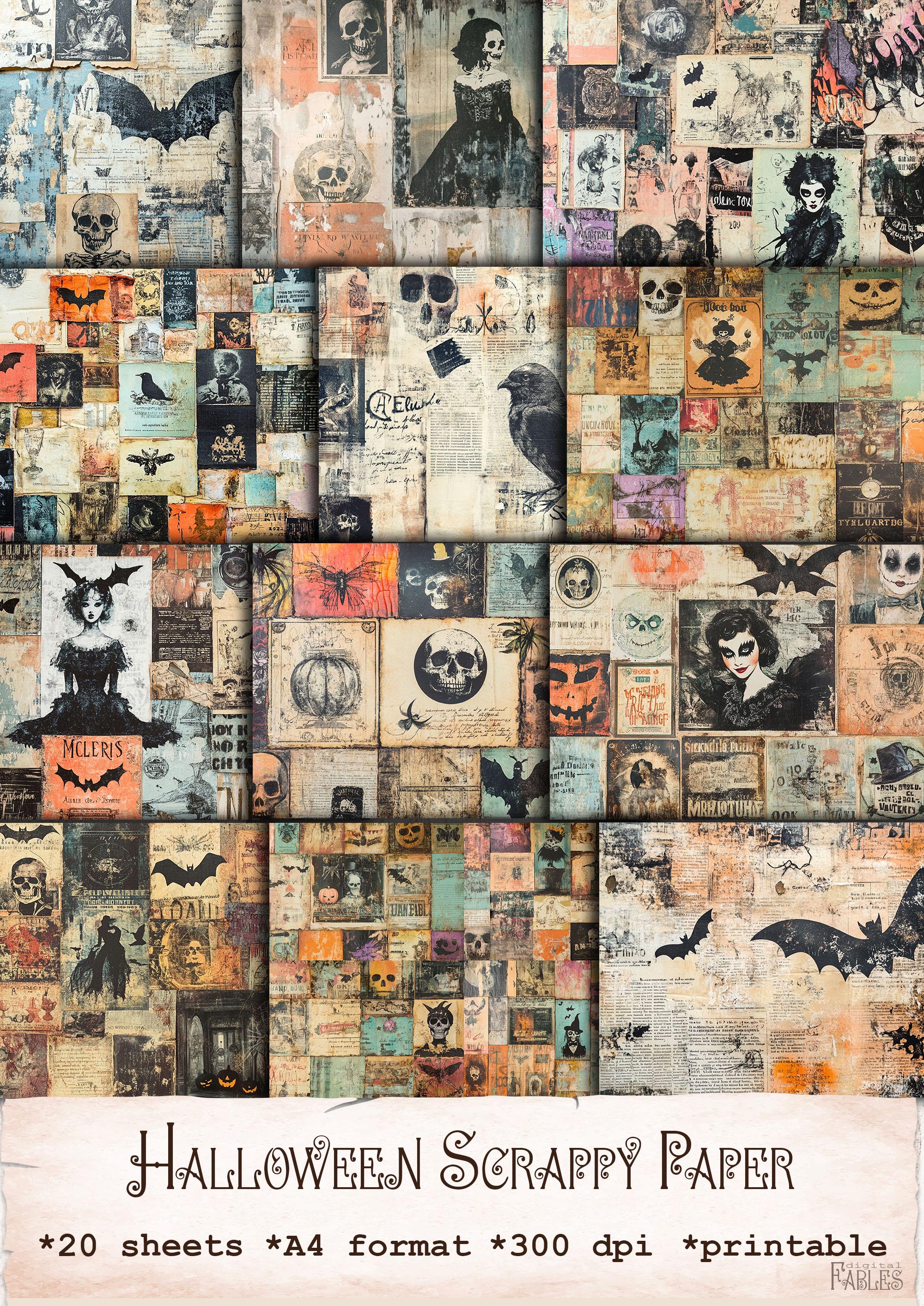 Halloween Collage Sheets, Shabby Scrappy Paper, Old Newspaper, Junk ...