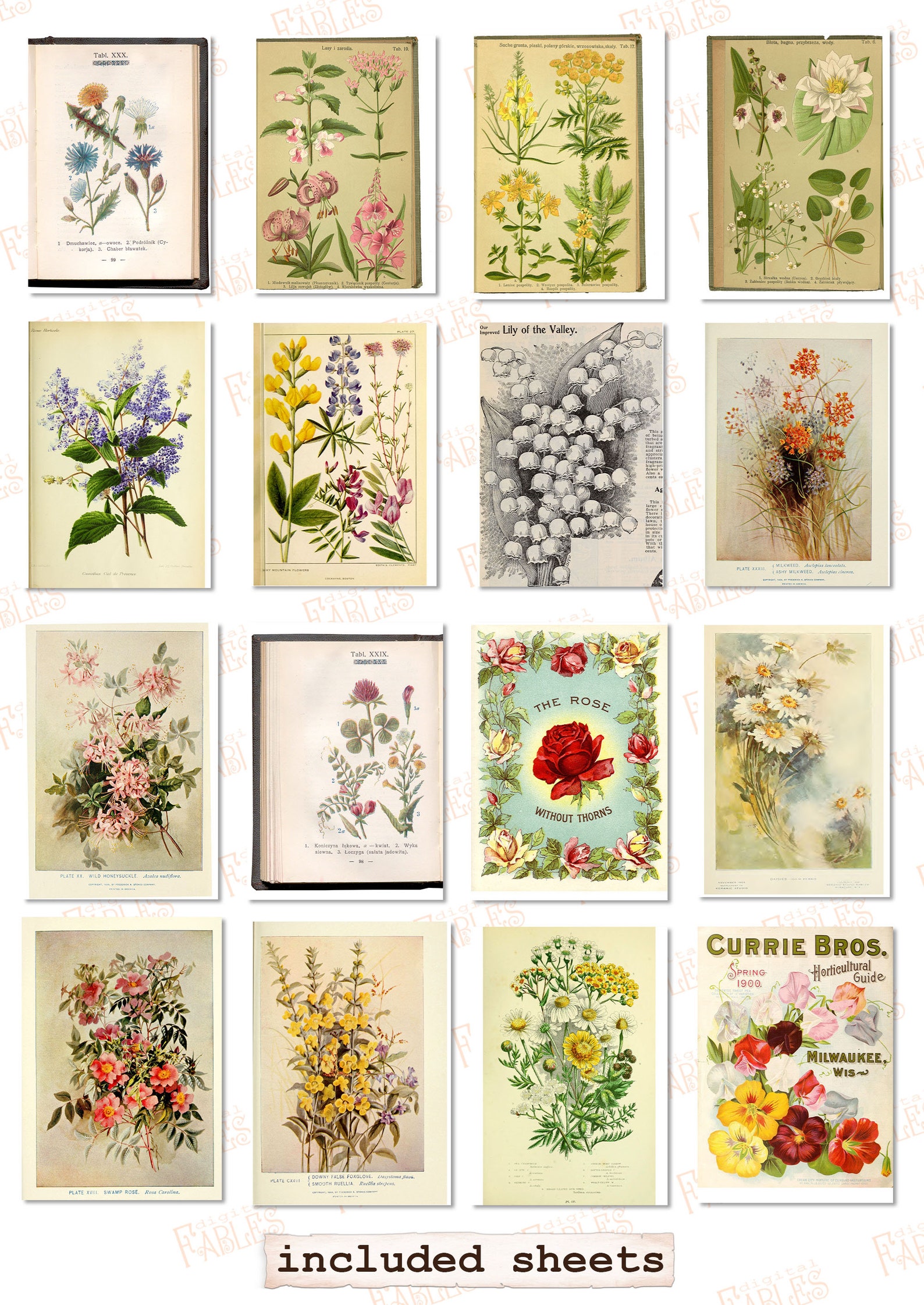 Vintage Floral Book Pages, Printable Botanical Nature Ephemera, Junk ...